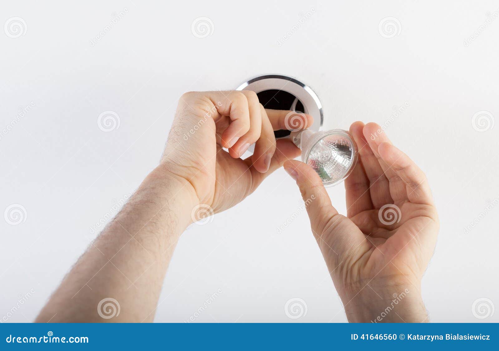Fixing a bulb stock photo. Image of wire, household, putting - 41646560
