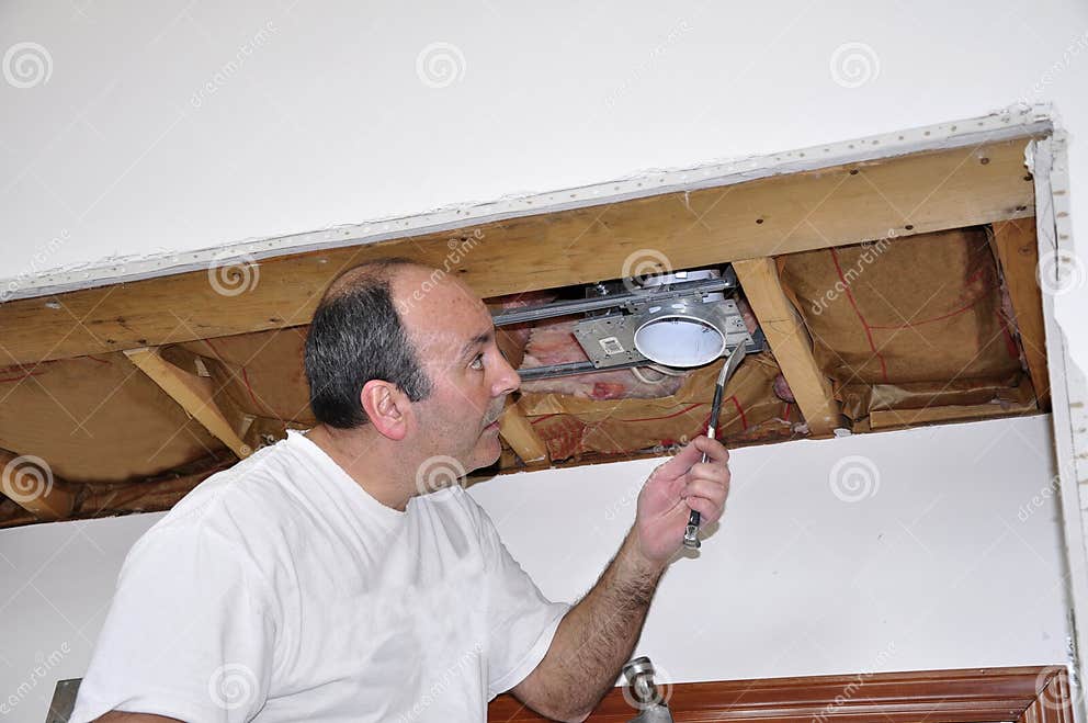 Fixing ceiling light stock photo. Image of repair, house - 8117274