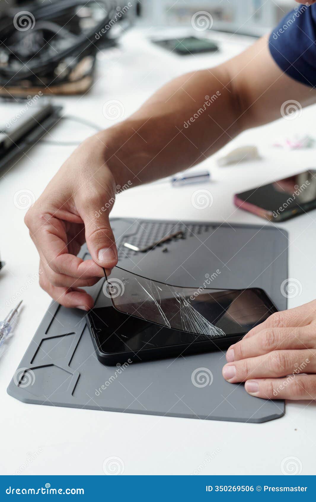 Fixing Cracked Smartphone Screen with Precision Tooling Stock Photo ...