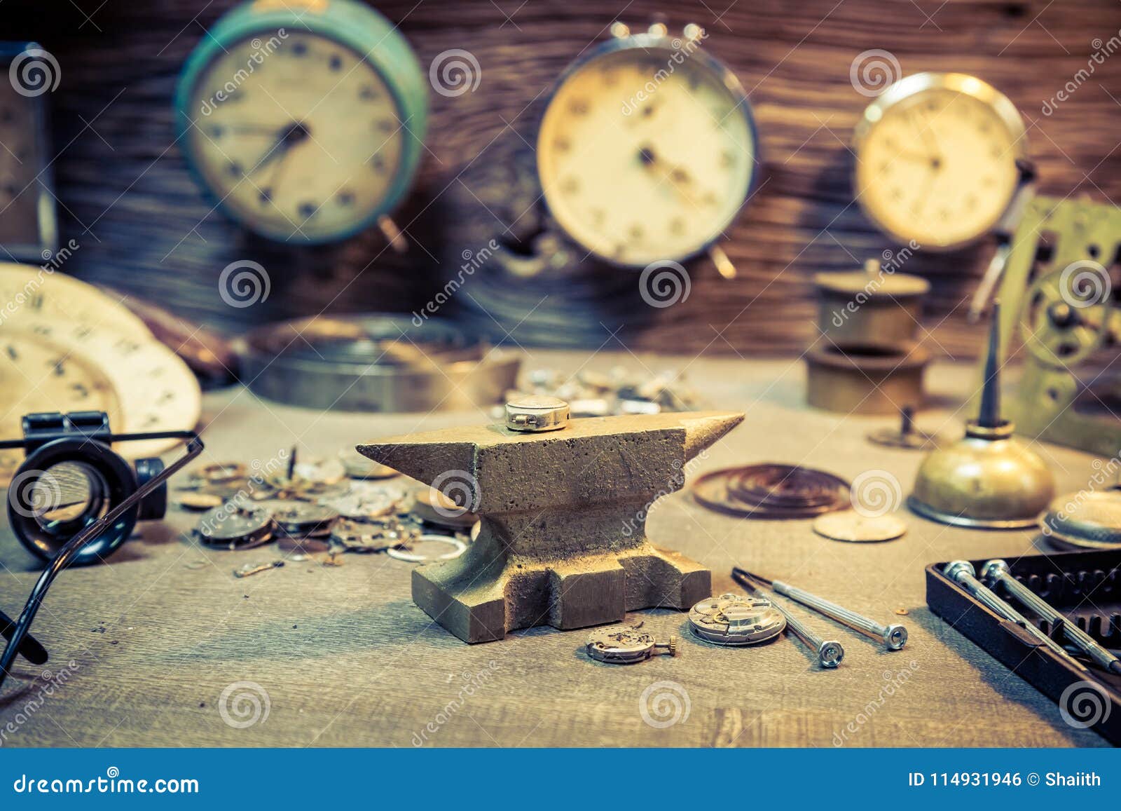Fixing Damaged Clocks in Watchmaker Workshop Stock Photo - Image of ...