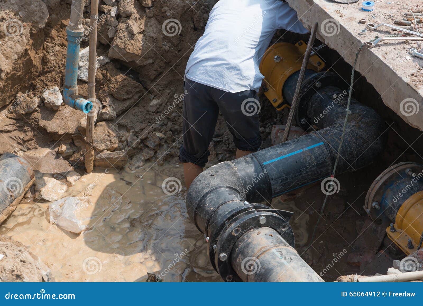Fixing Drainage Pipe for Dirty Water Stock Photo - Image of problems ...
