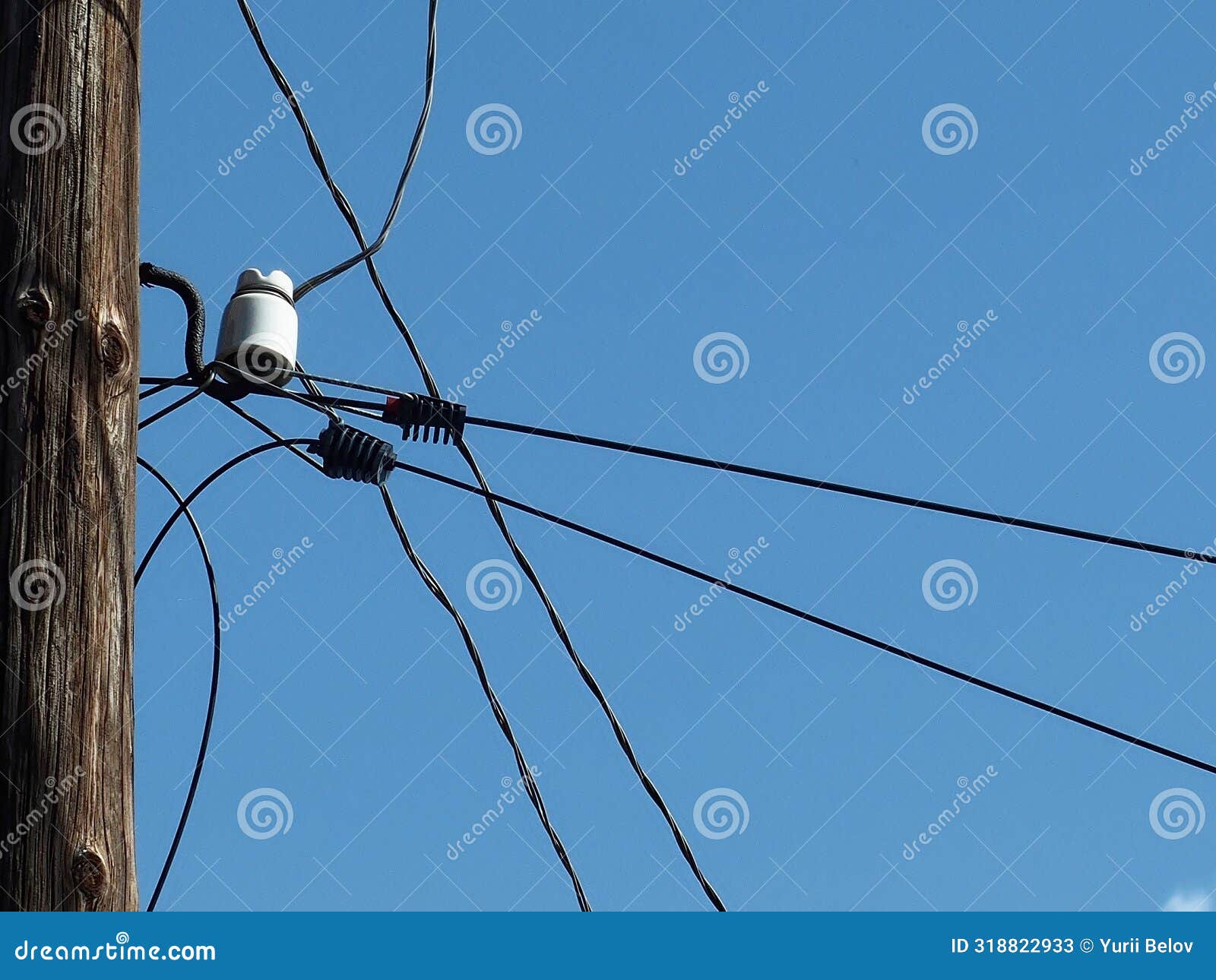 Fixing Electrical Wires on a Wooden Pole Stock Image - Image of ...