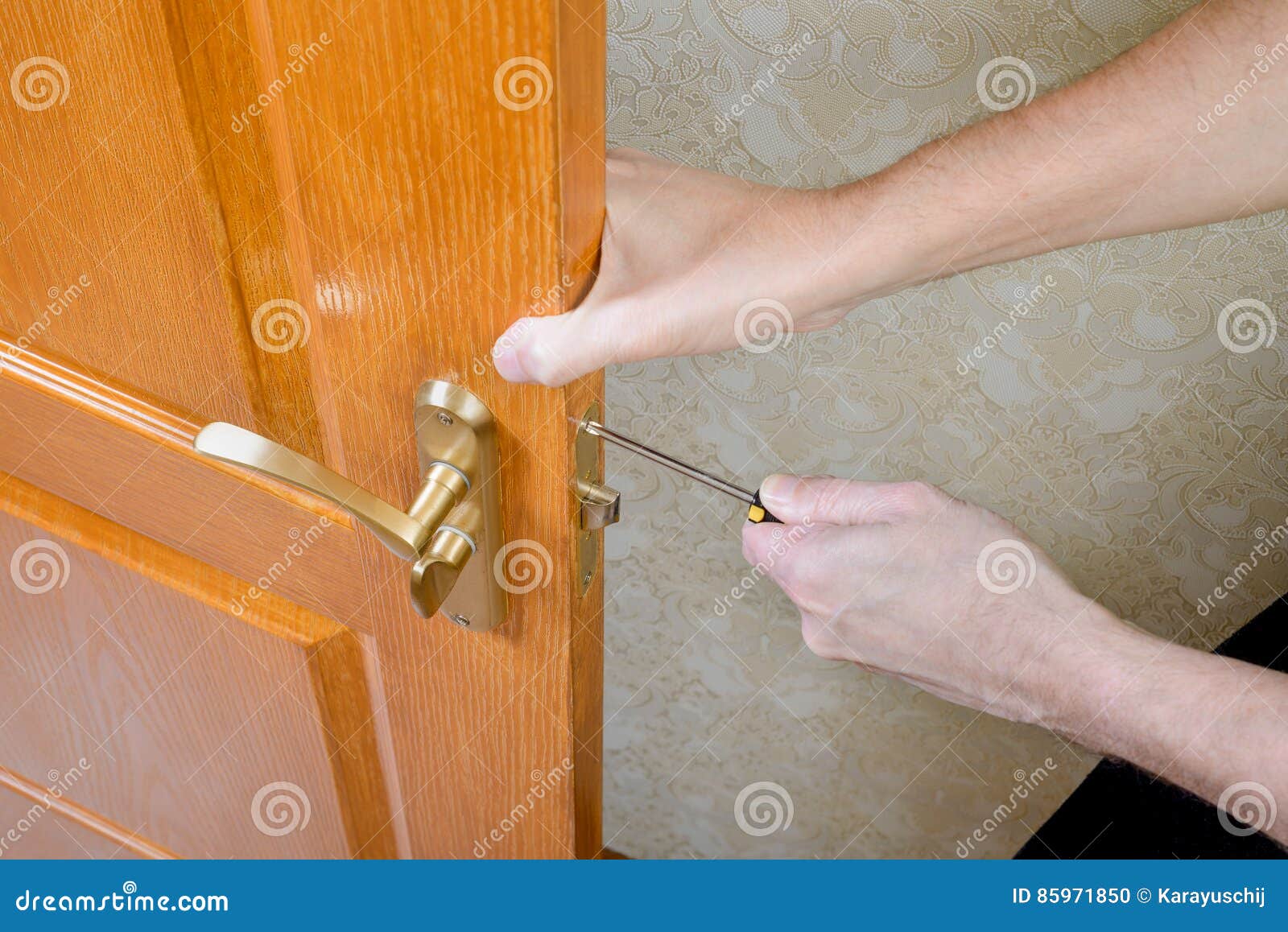 Fixing the Handle stock photo. Image of entrance, strike - 85971850