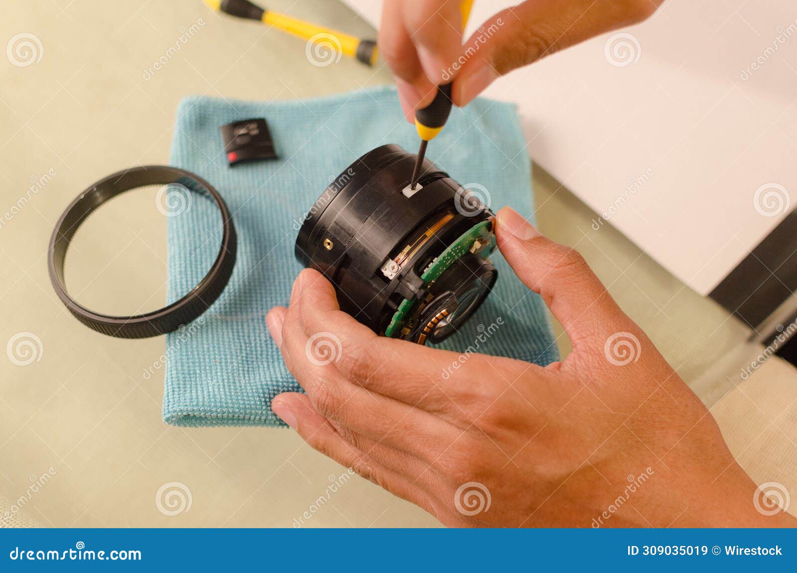 Fixing the lens camera stock image. Image of professional - 309035019