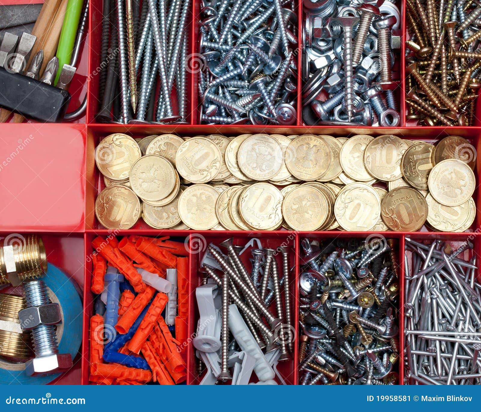 Fixing Material in the Red Plastic Boxes Stock Image - Image of ...