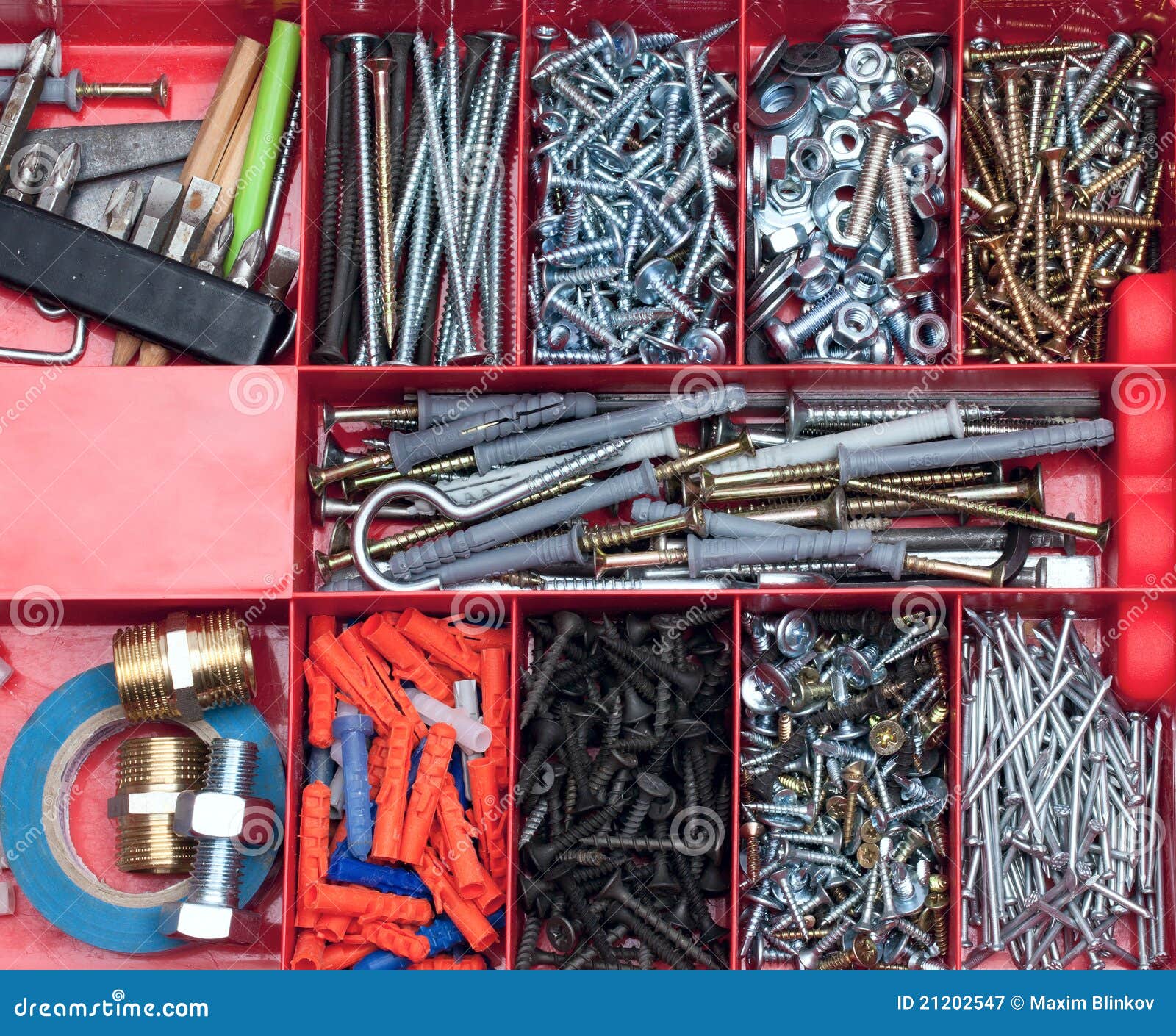 Fixing Material in the Red Plastic Boxes Stock Image - Image of pieces ...