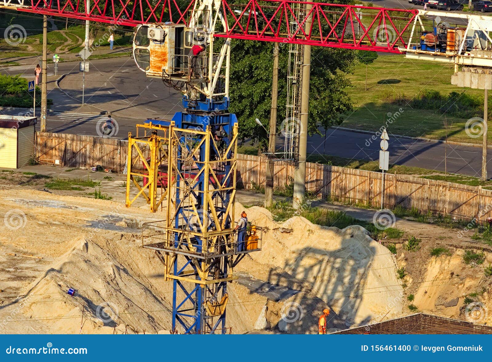 Fixing the Metal Element To the Tower Crane. the Process of Mounting ...