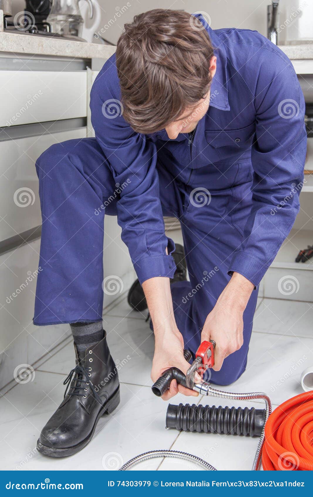 Fixing the pipe stock image. Image of occupation, person - 74303979
