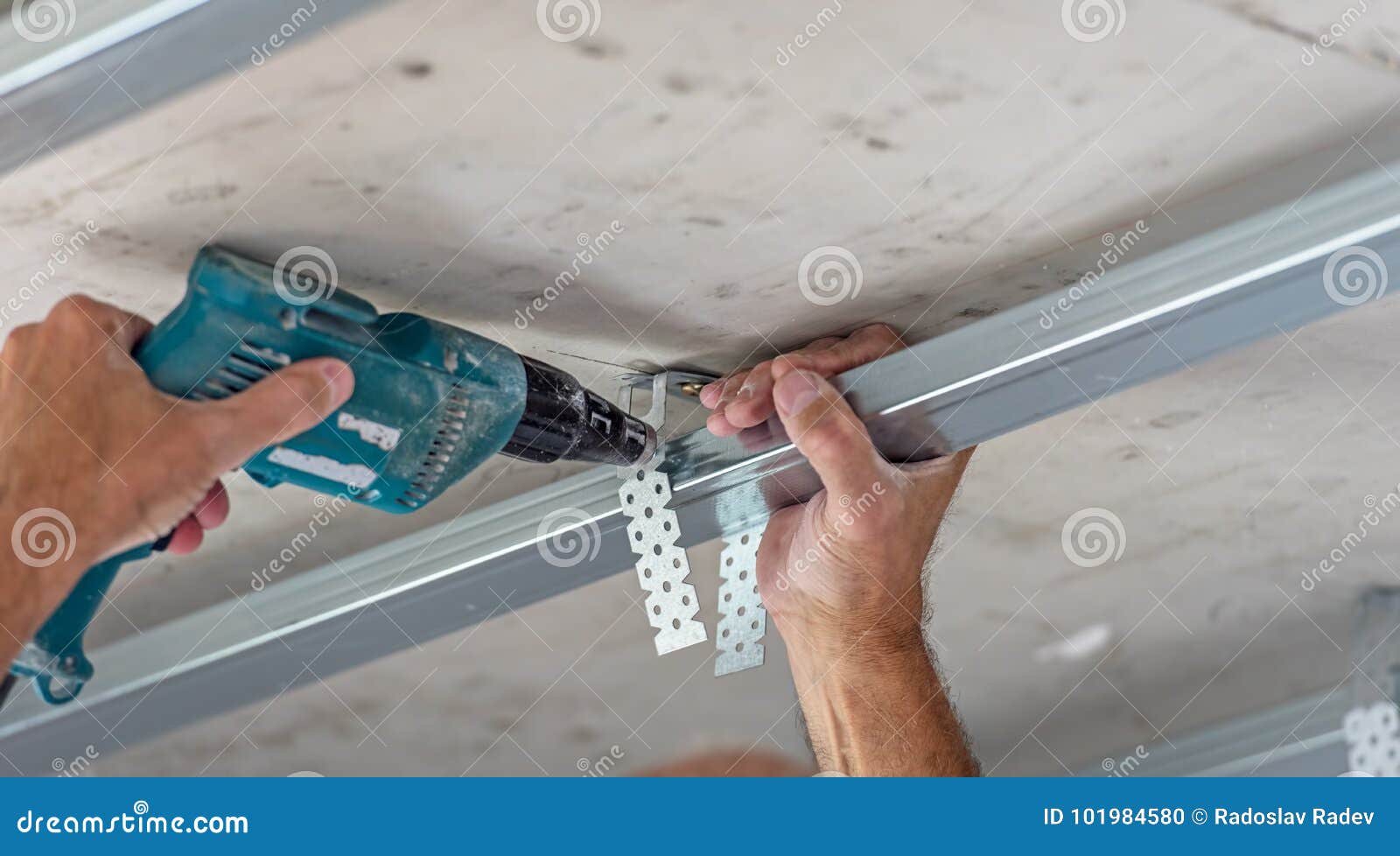 Fixing Plasterboard Sheets. Stock Photo - Image of plasterboard, repair ...