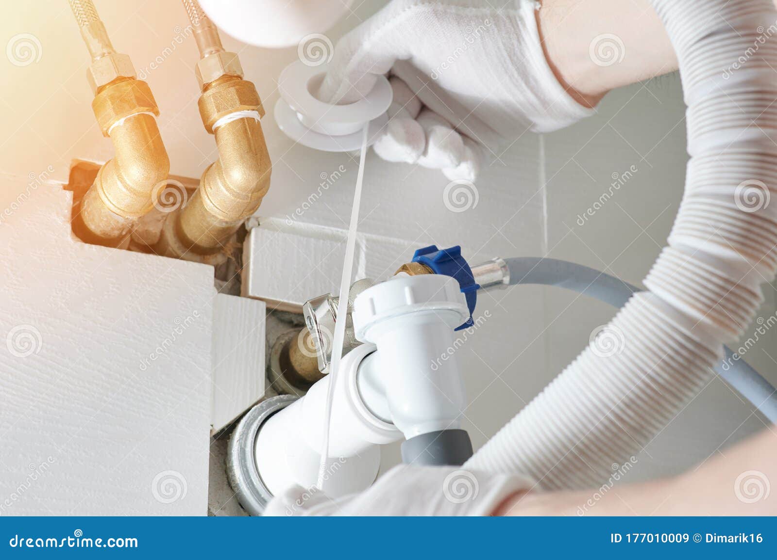Fixing plumbing system stock image. Image of installer - 177010009