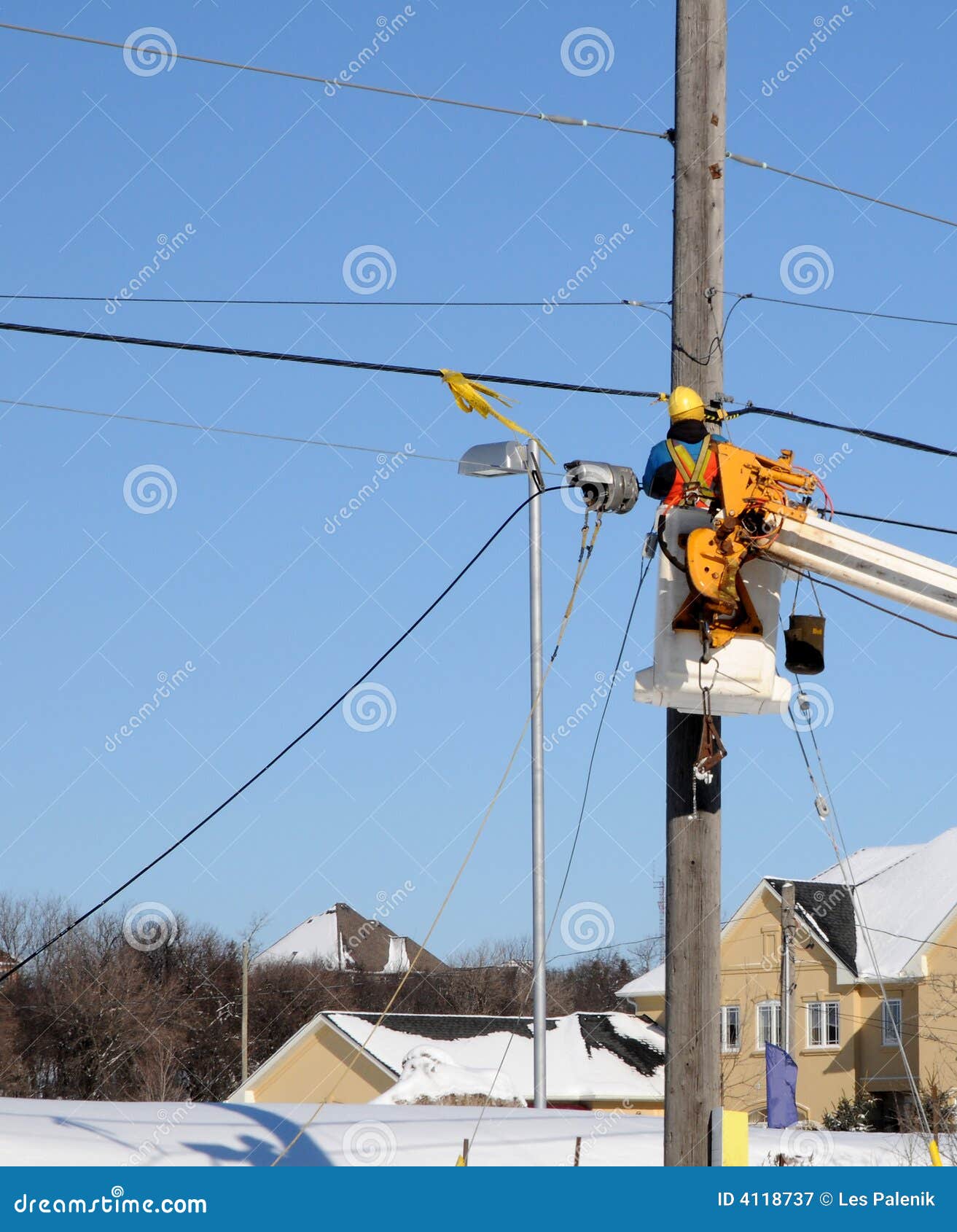 Fixing Power Lines stock image. Image of pole, power, workman - 4118737