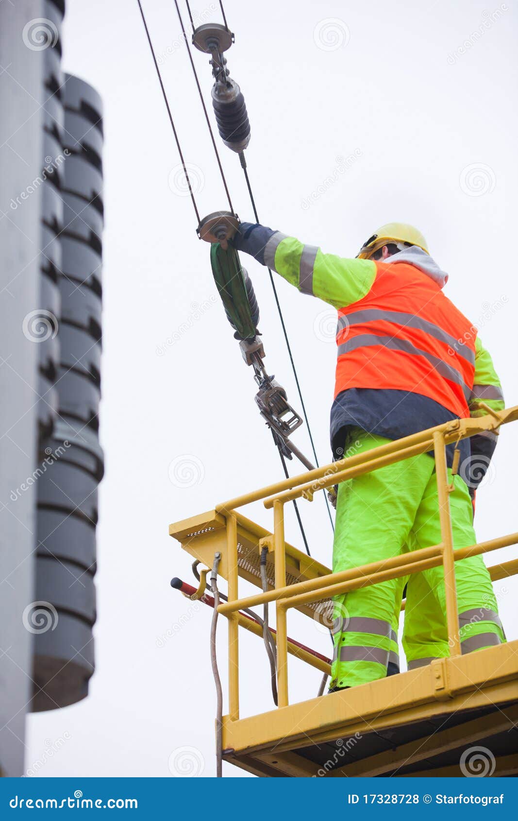 Fixing the power pole stock photo. Image of repair, vest - 17328728