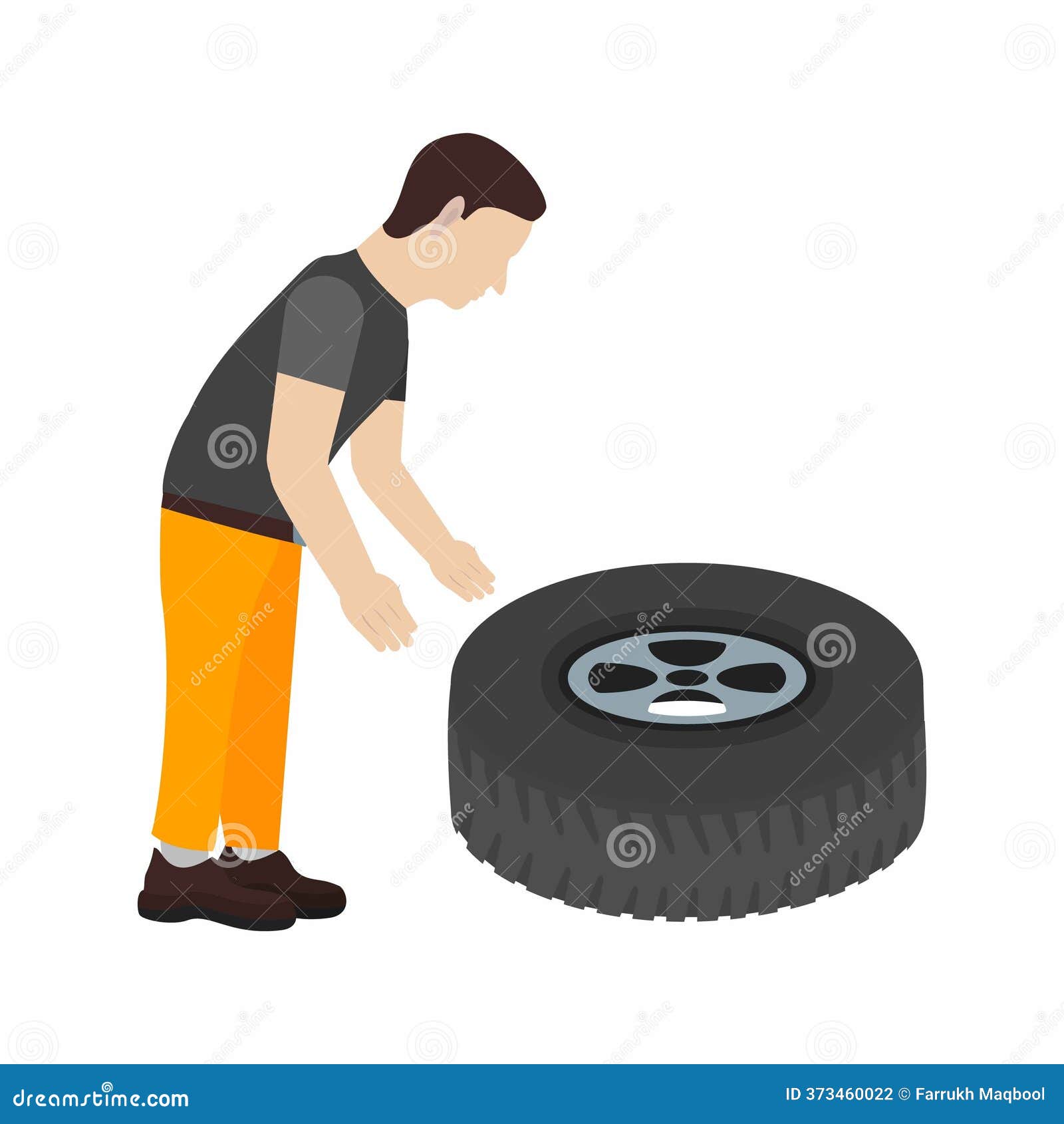 Car With Punctured Tyre. Vector Illustration, Flat Cartoon Style ...
