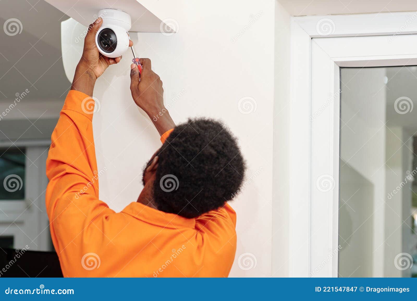 Fixing Security Camera on Ceiling Stock Image - Image of occupation ...
