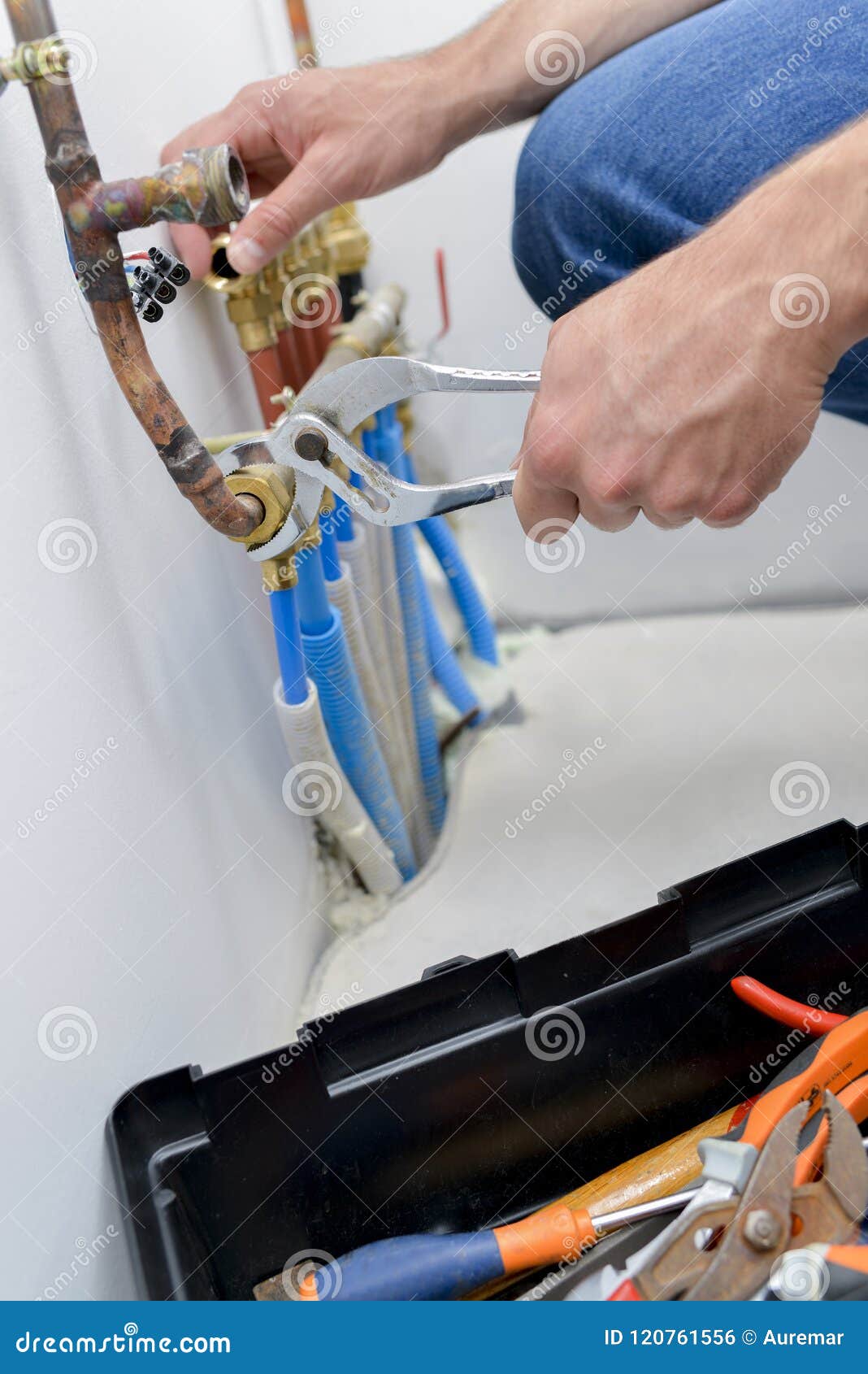 Fixing the water line stock photo. Image of assistance - 120761556