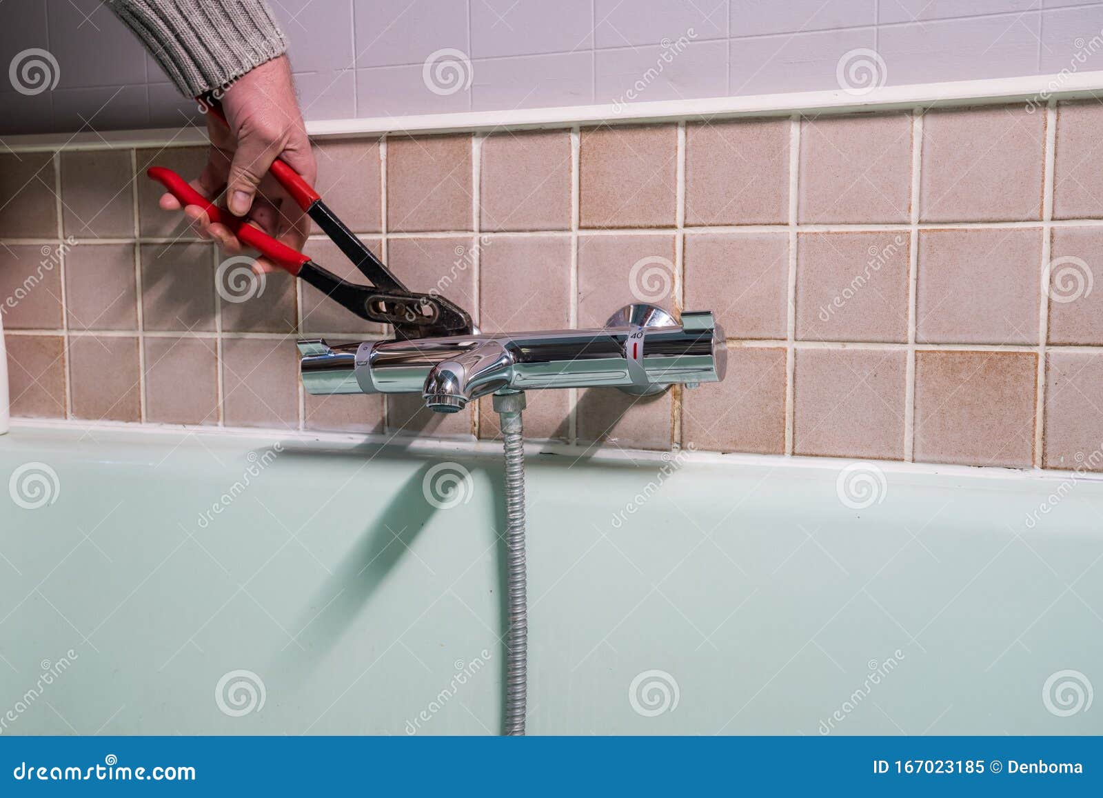 Fixing water tap stock image. Image of bathroom, pipe - 167023185