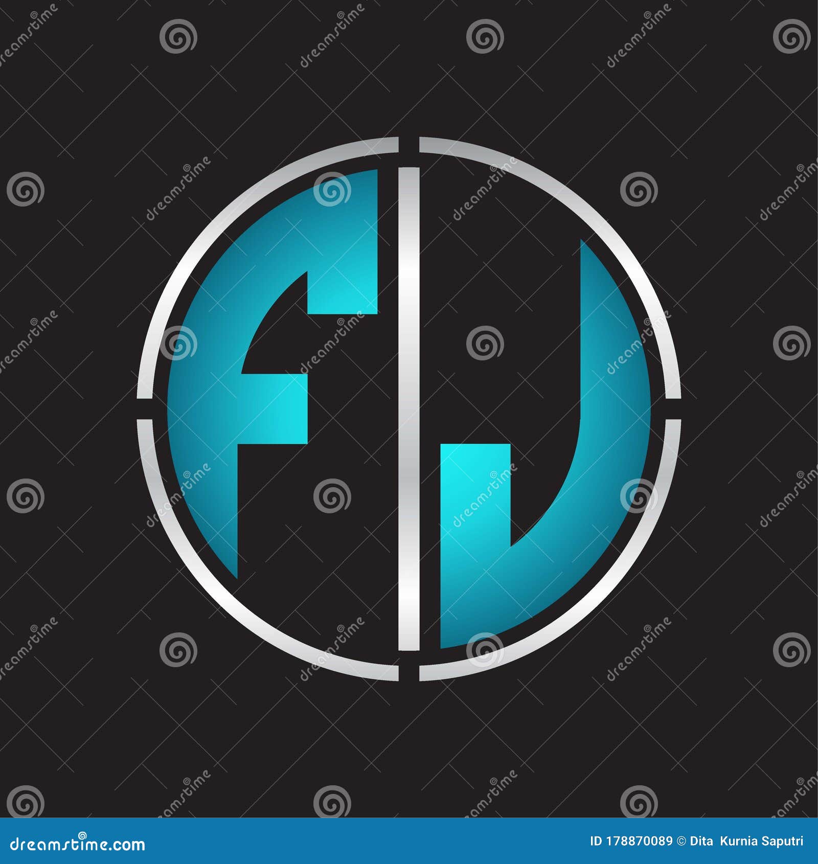 FJ Logo Initial with Circle Line Cut Design Template on Blue Colors ...