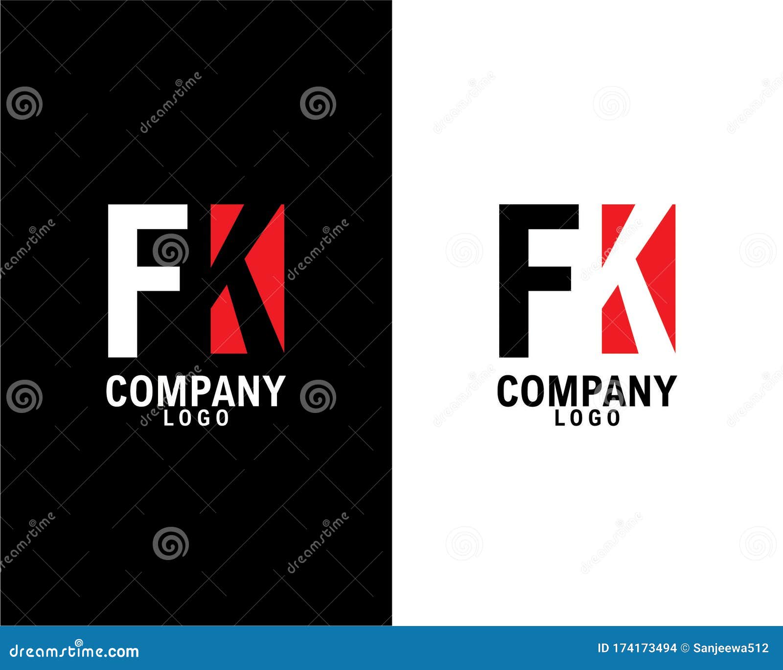 Fk, Kf Letter Abstract Company Logo Design with Negative Space. Company ...