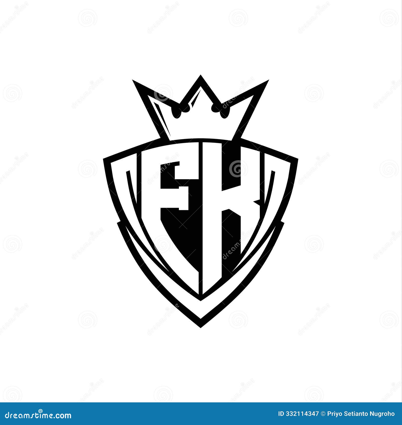 FK Letter Logo With Sharp Triangle Shield Shape With Crown Inside White ...