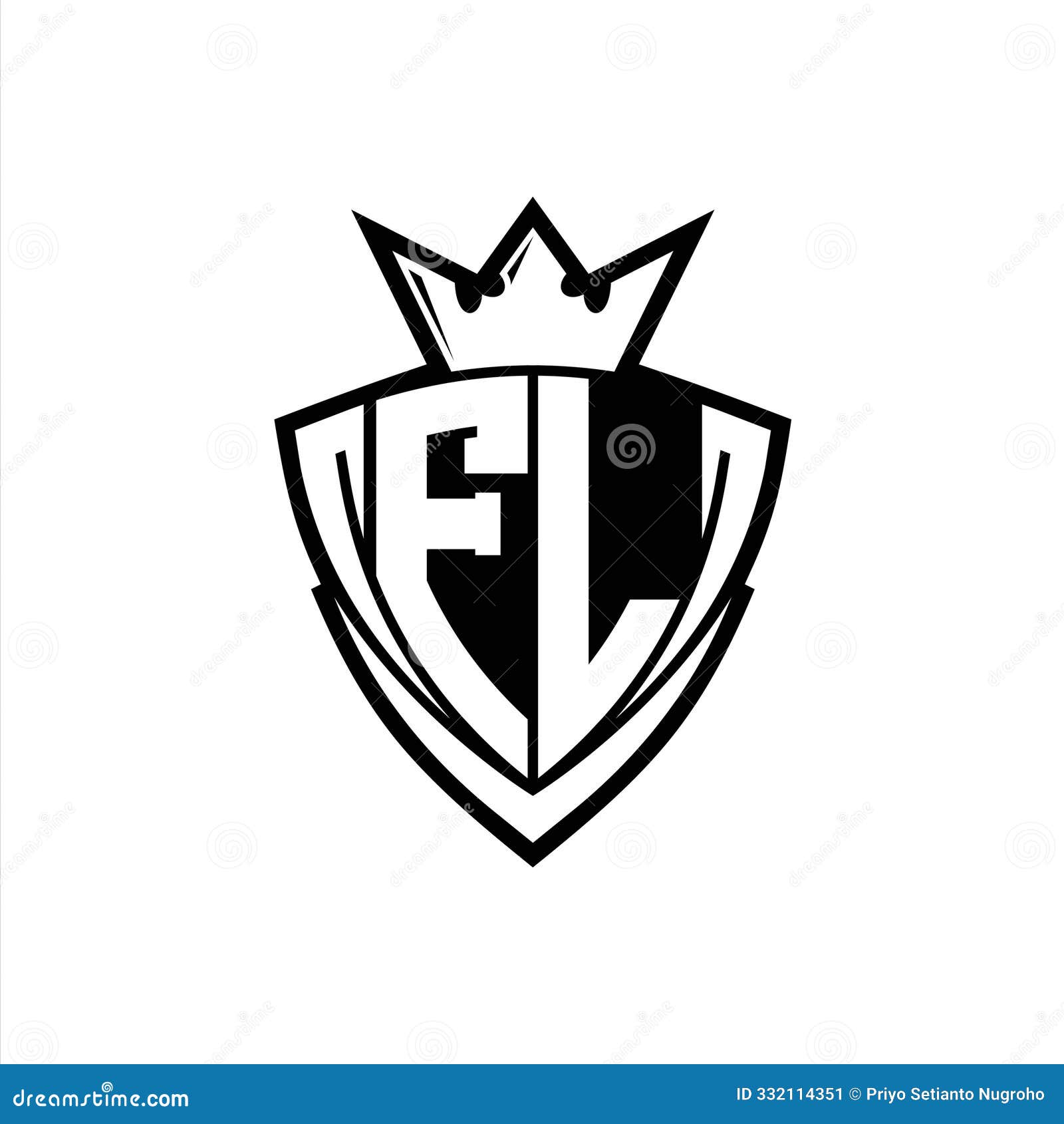FL Letter Logo With Sharp Triangle Shield Shape With Crown Inside White ...