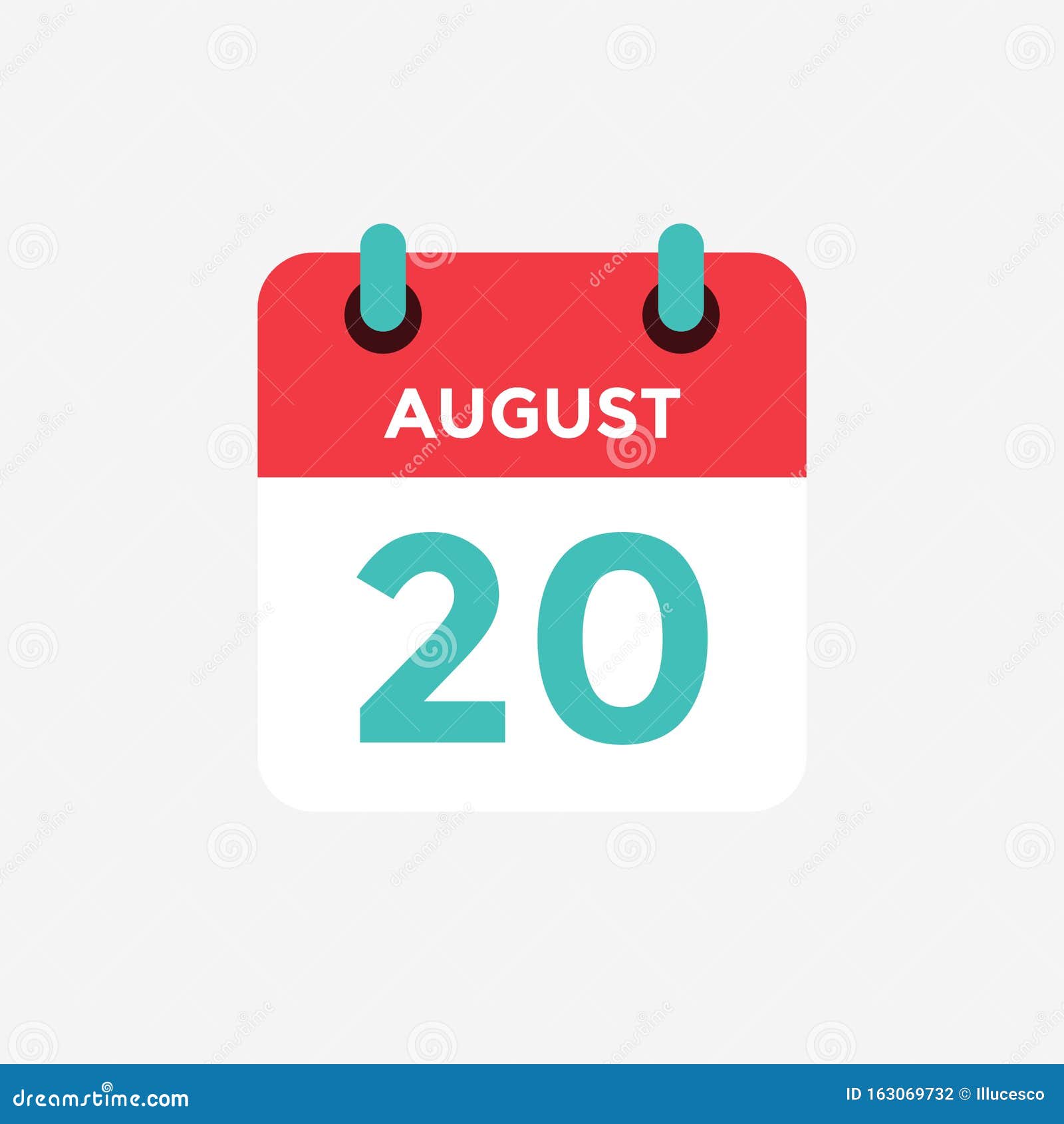 Flachbildkalender 20. August Datum, Tag Und Monat Vektor Abbildung ...