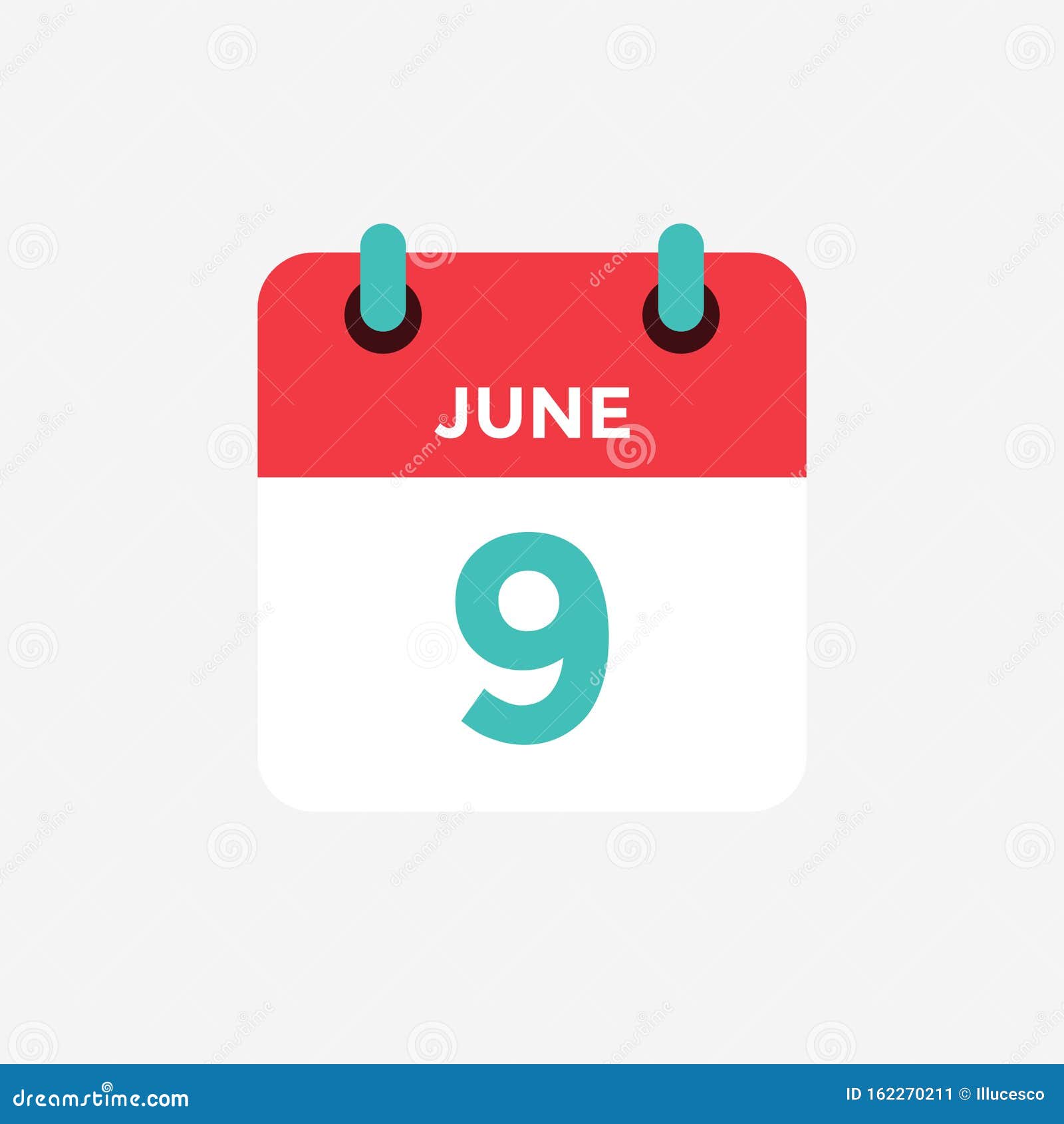 Flachbildkalender 9. Juni Datum, Tag Und Monat Vektor Abbildung ...