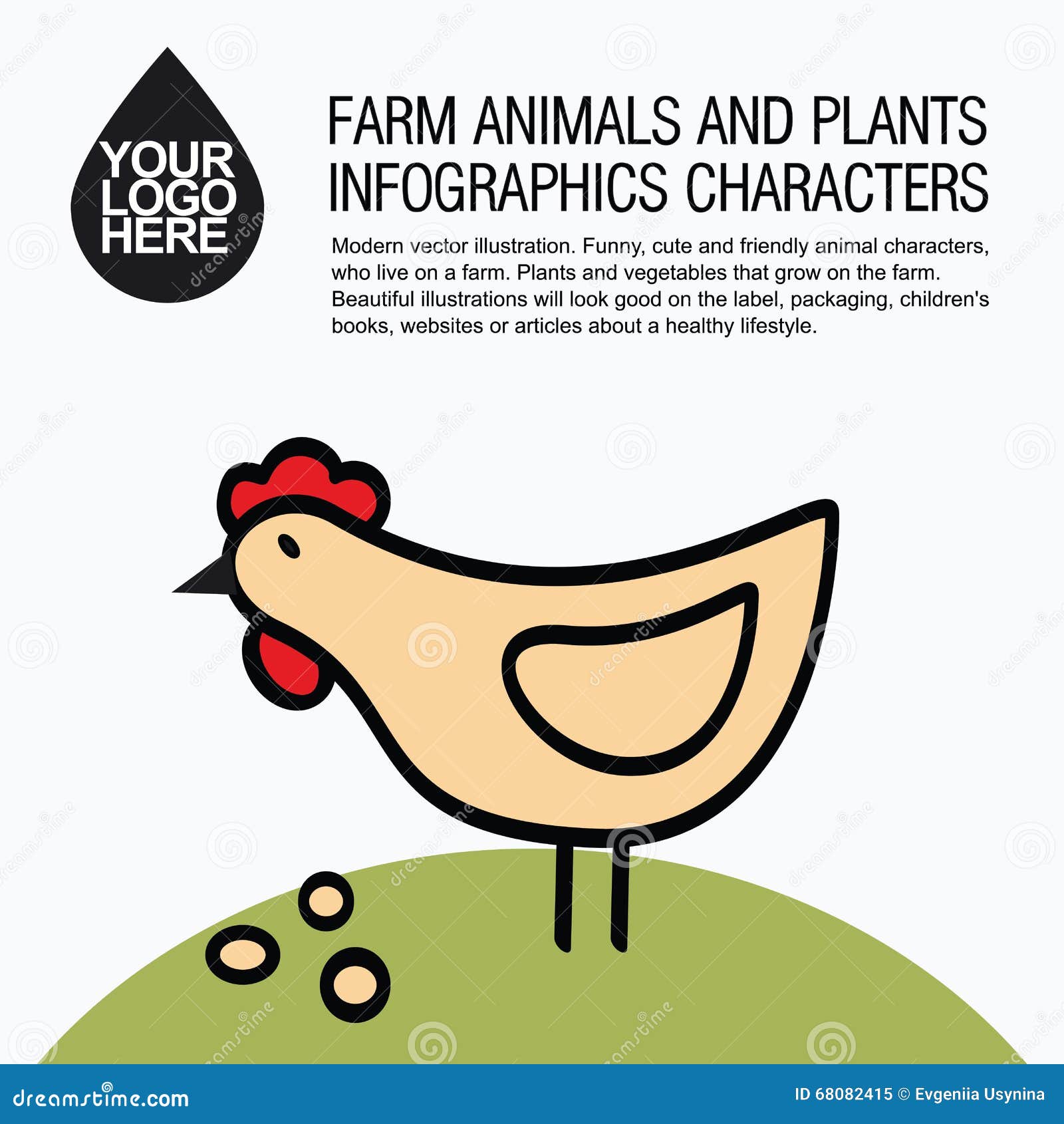 Flache Designikonen Mit Vieh - Huhn Vektor Abbildung - Illustration von ...