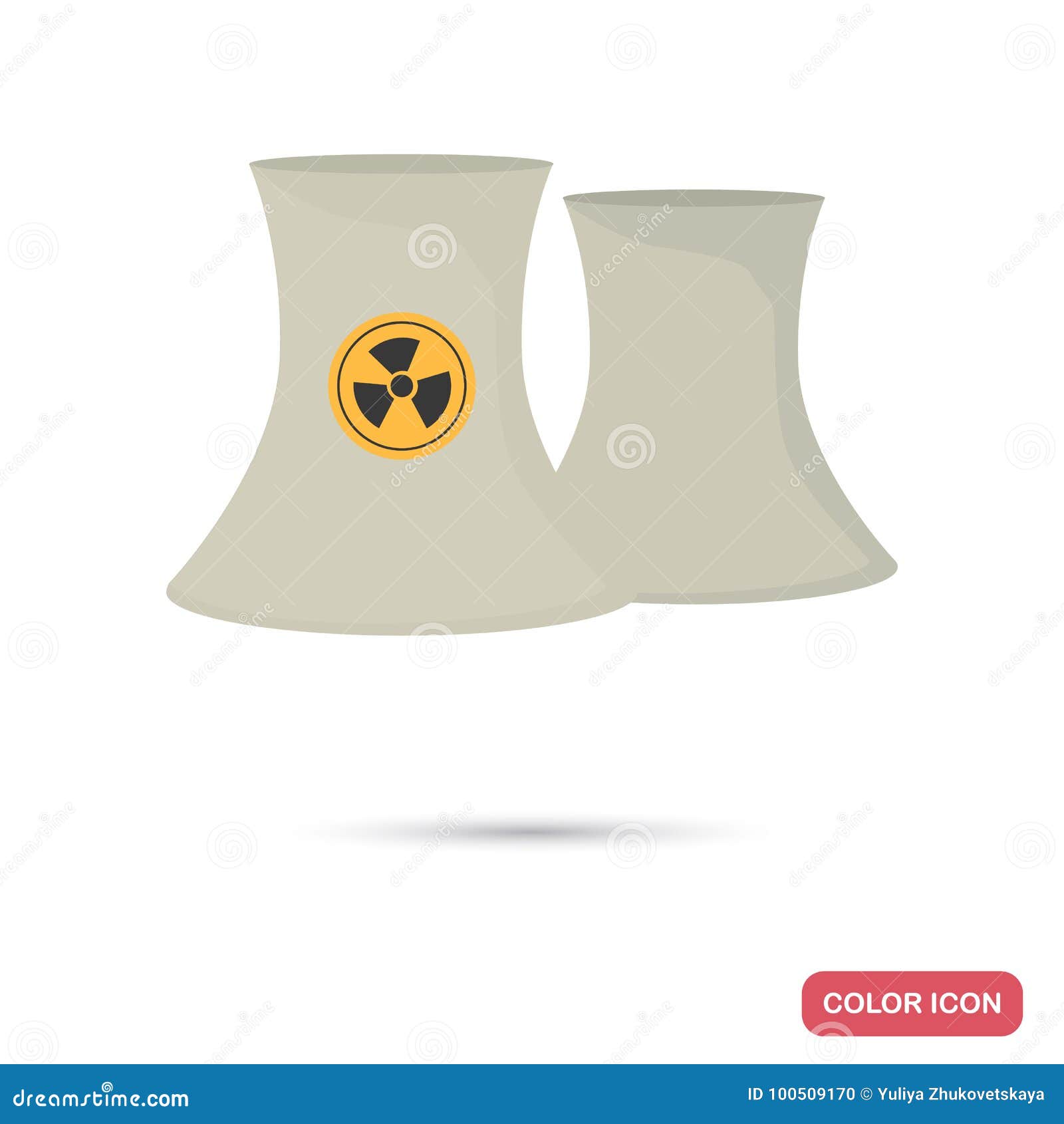 Flache Ikone Des Atomkraftwerks Farb Vektor Abbildung - Illustration ...