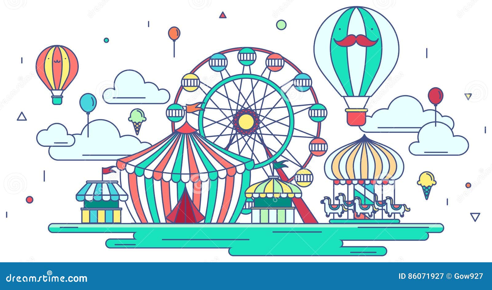 Flache Linie Vergnügungspark Oder Freizeitparkgrafikdesign Vektor ...