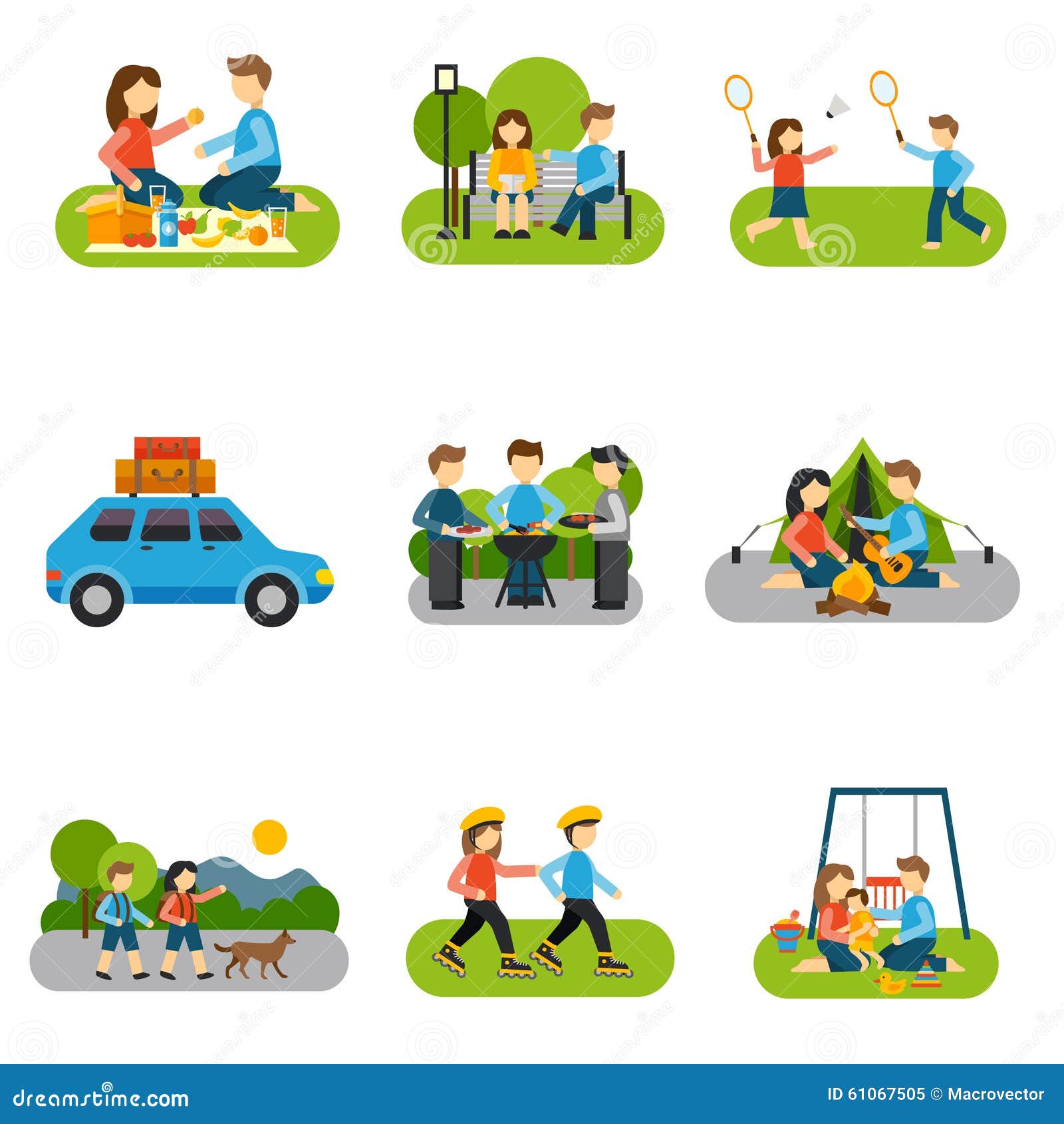 Flacher Ikonen-Ausflug vektor abbildung. Illustration von familie ...