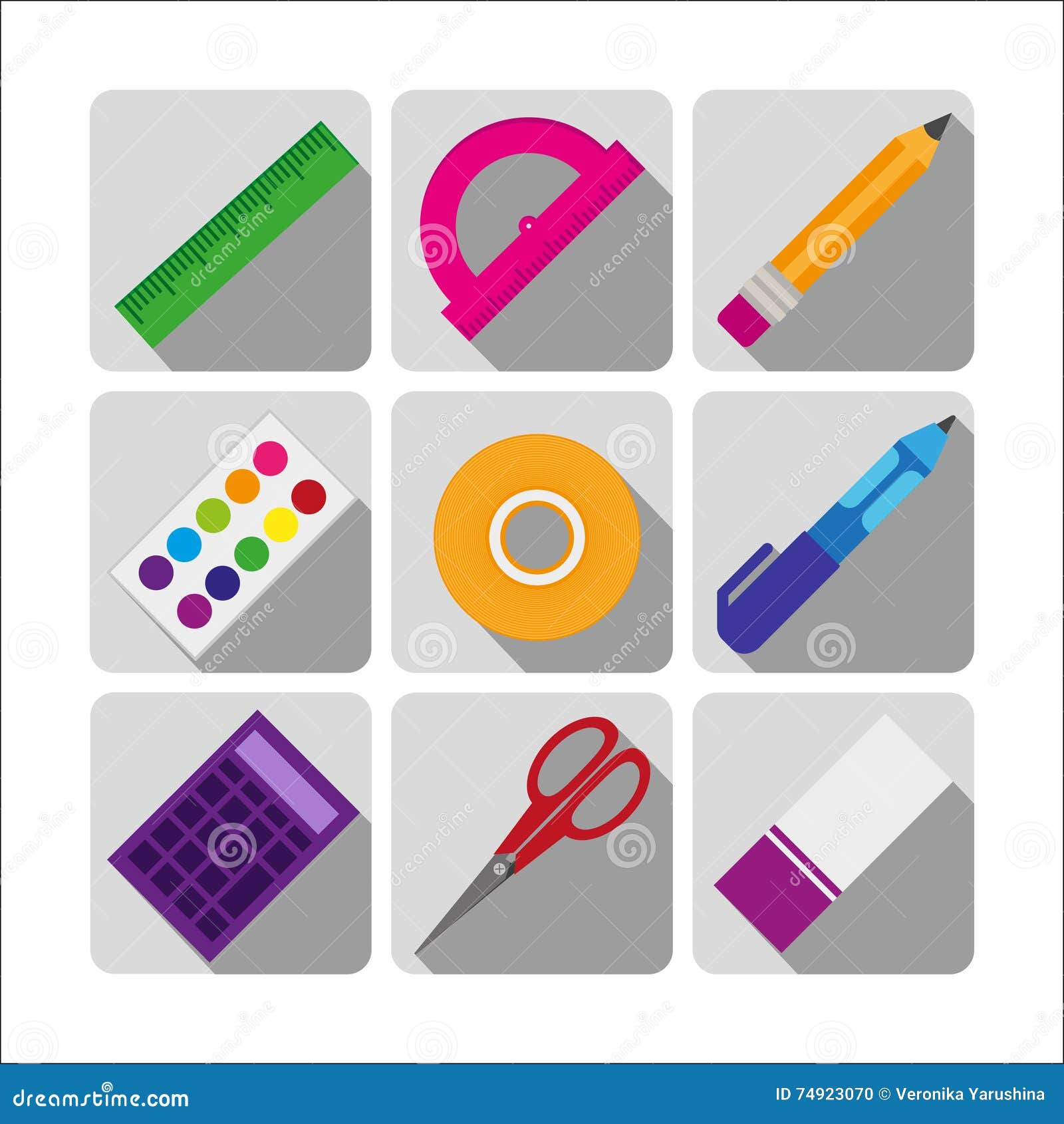 Flaches Design Des Bunten Schulbedarfs Vektor Abbildung - Illustration ...