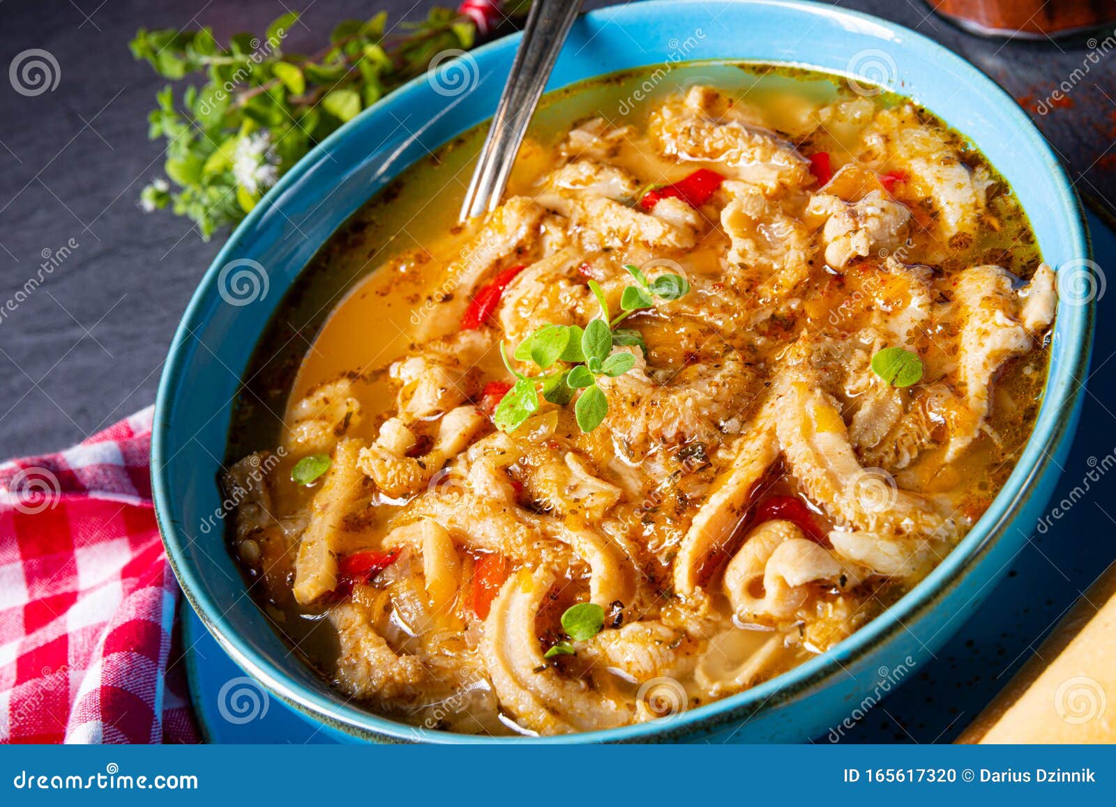 A Flaczki - Fresh and Spicy Tripe Soup with Herbs Stock Photo - Image ...