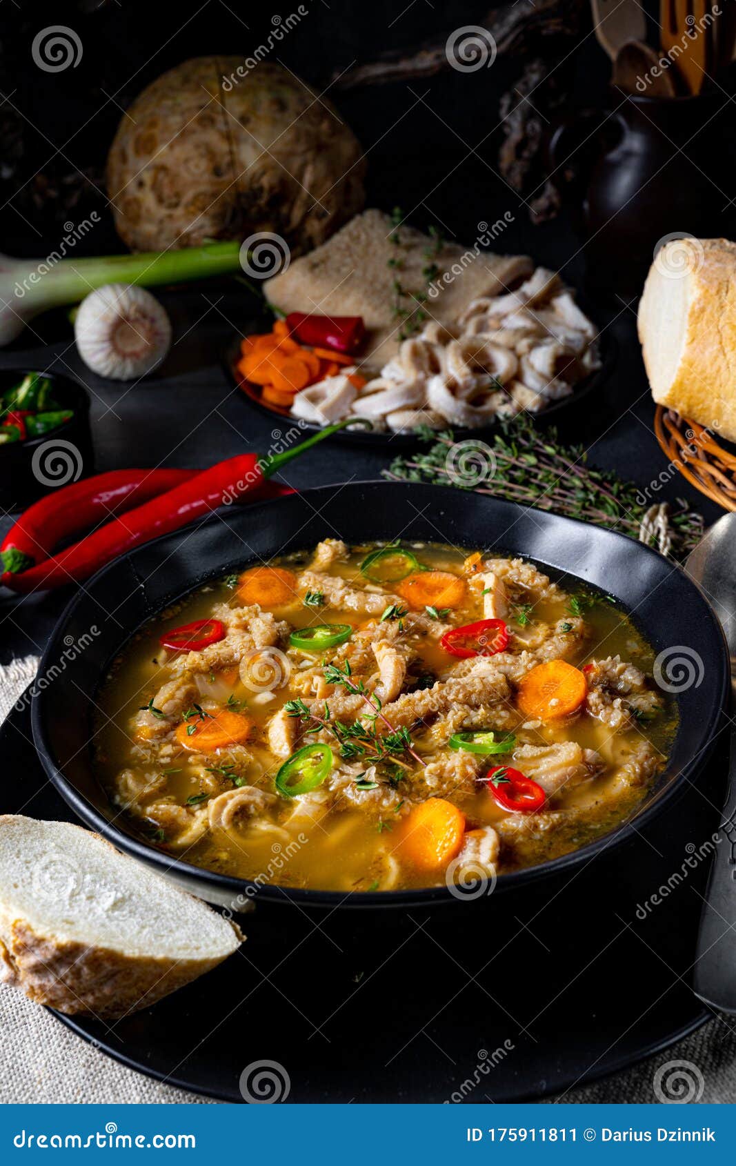 Flaczki - Tripe Soup the Polish Way Stock Image - Image of flaki, bread ...