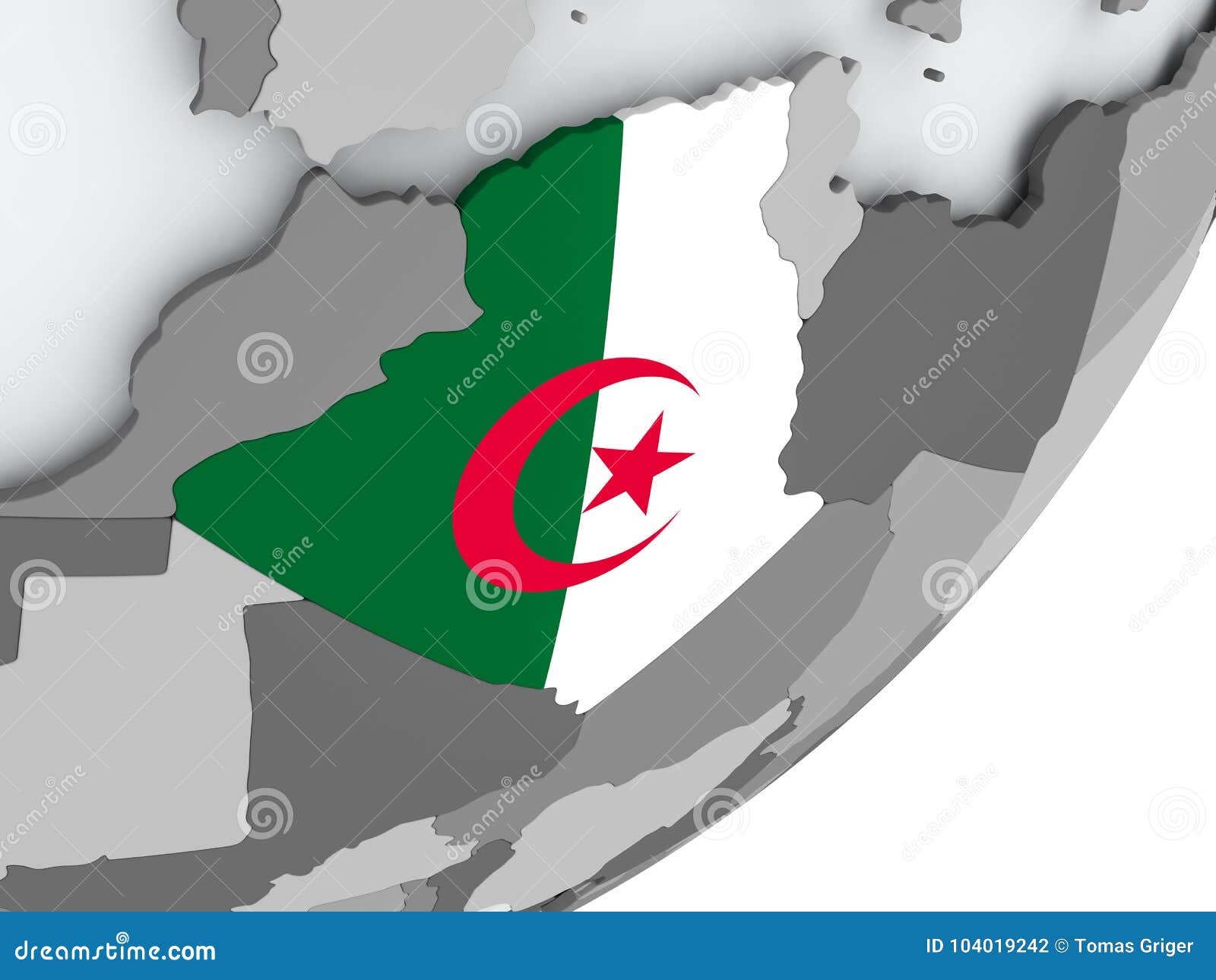 Flag of Algeria on map stock illustration. Illustration of travel ...