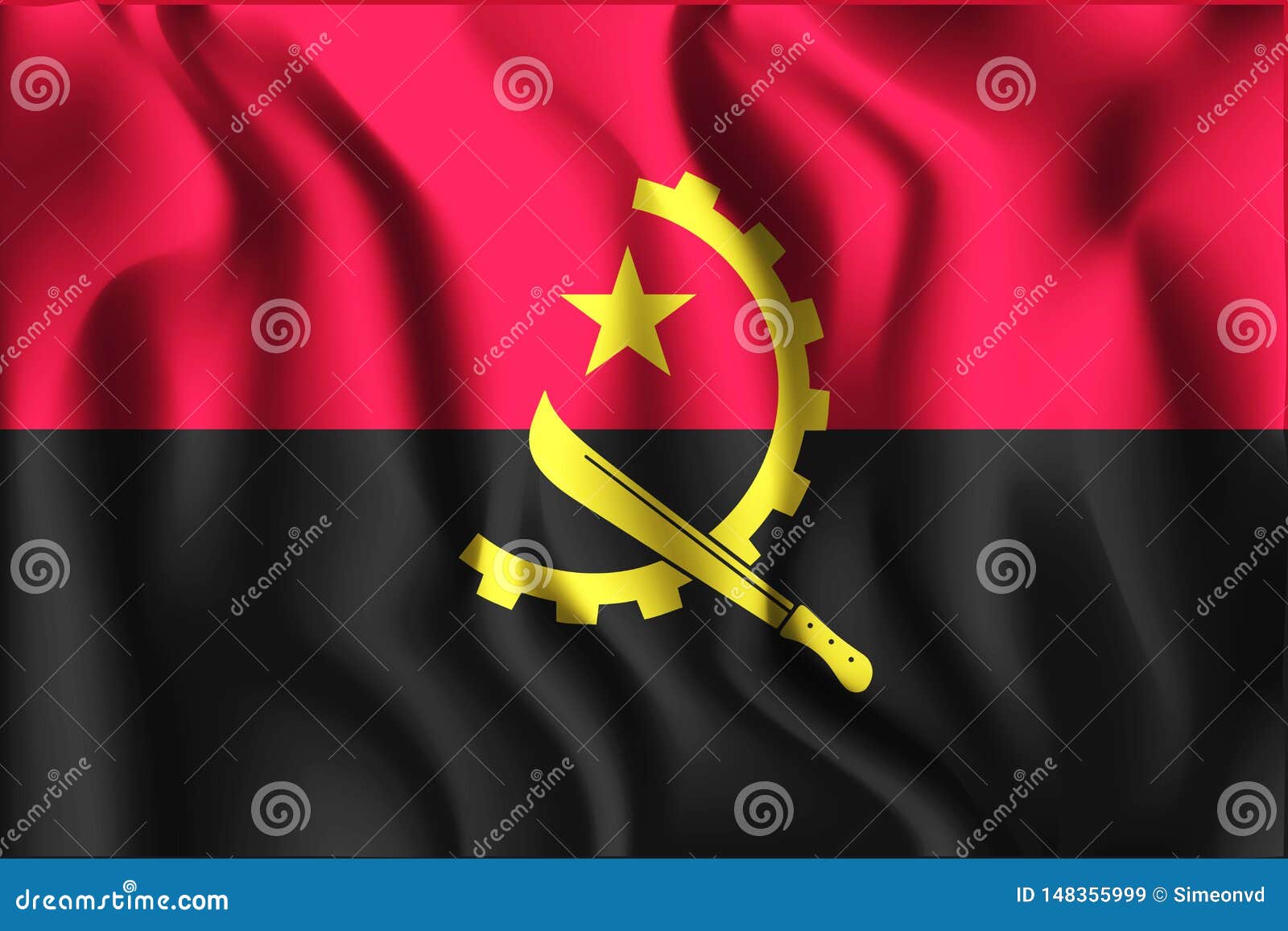 Flag of Angola. Rectangular Icon. Waving Effect Stock Vector ...