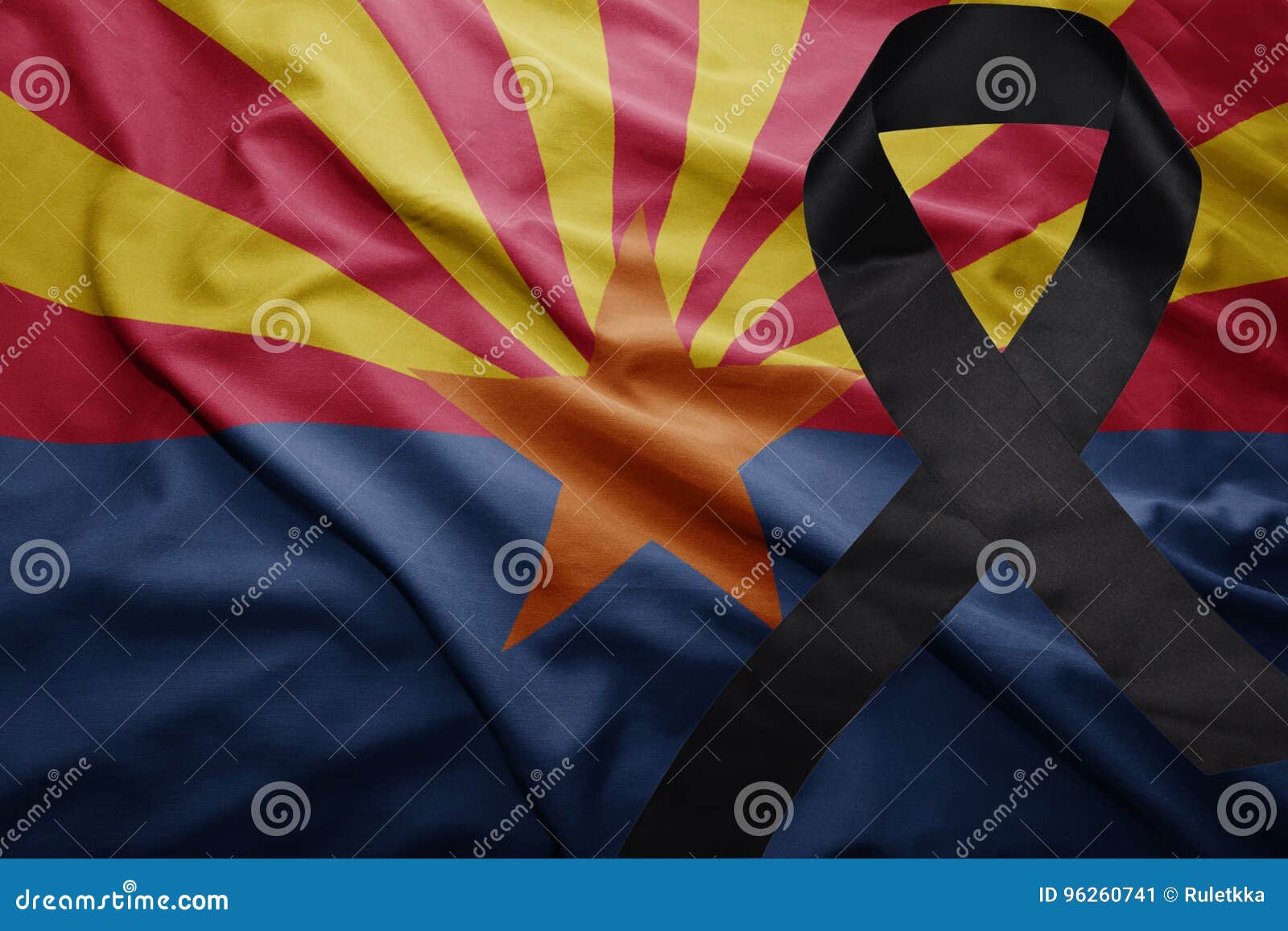 Flag of Arizona State with Black Mourning Ribbon Stock Image - Image of ...