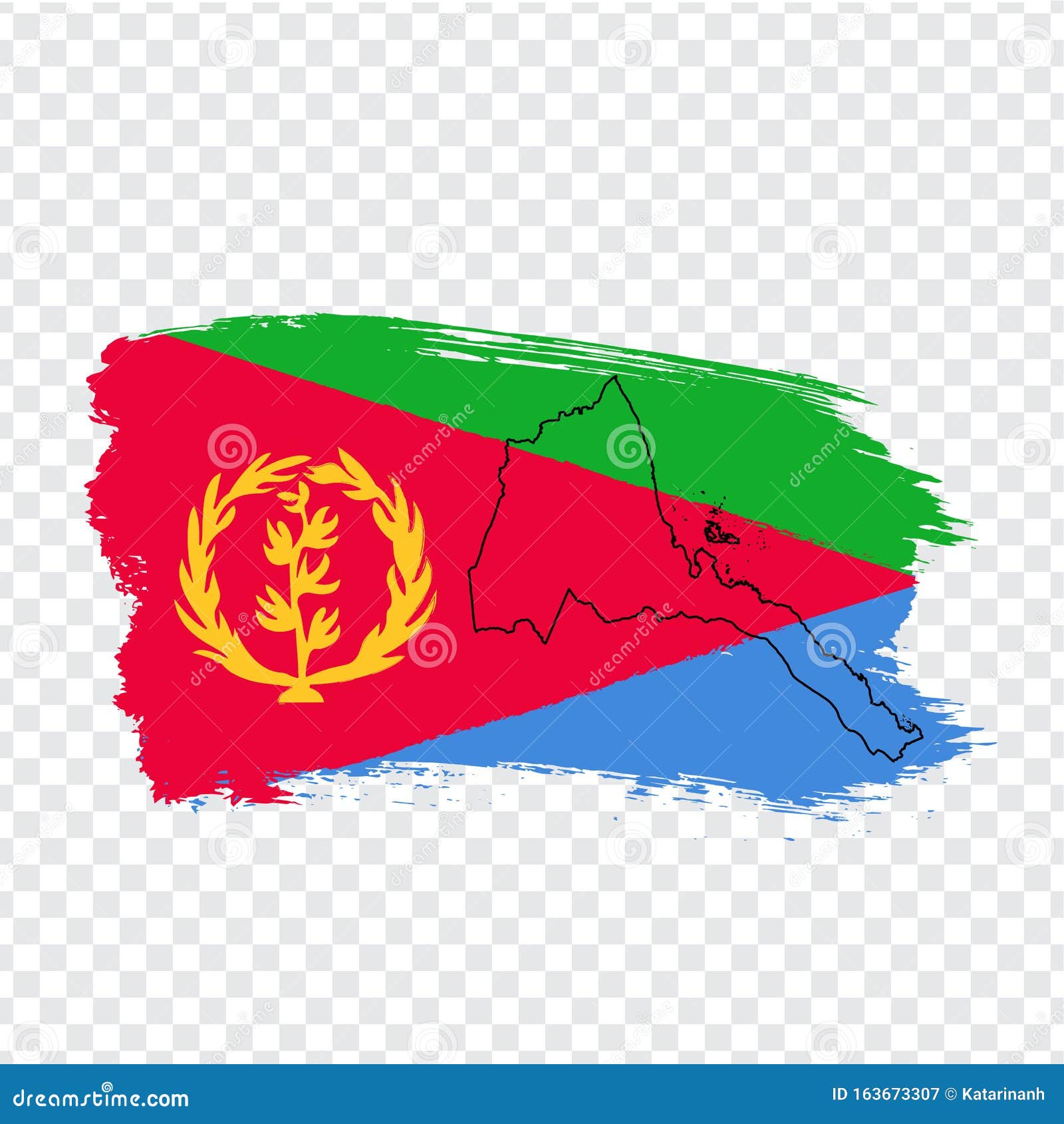 Flag Ate Of Eritrea From Brush Strokes And Blank Map Of Eritrea High
