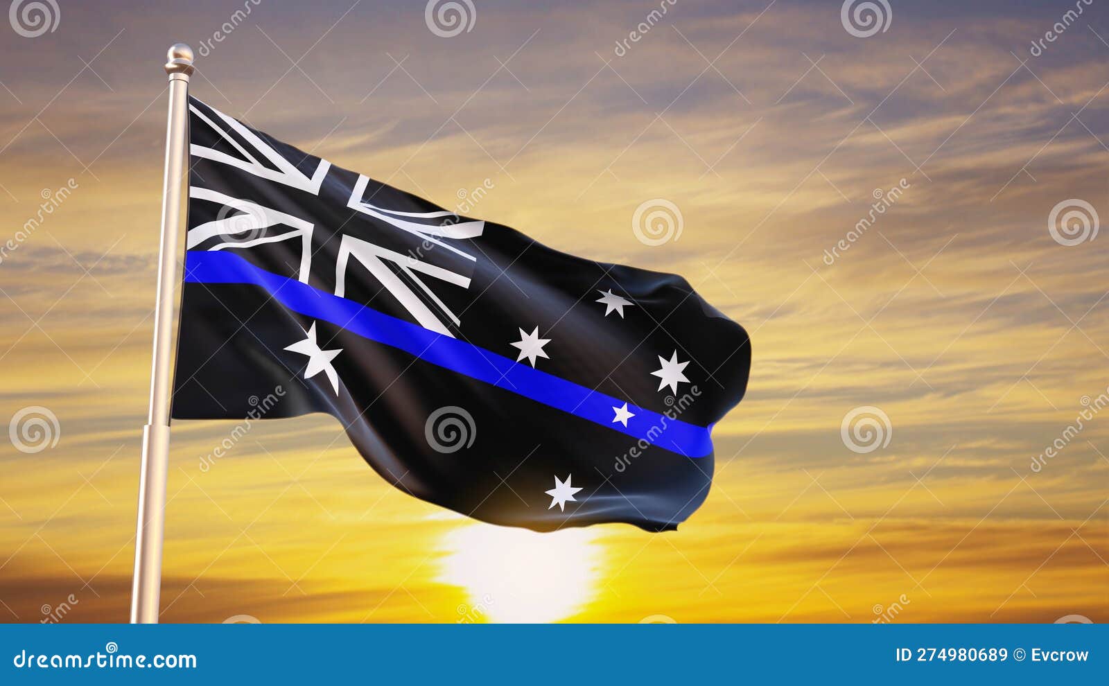 Flag of Australia with Thin Blue Line Against the Sunset Sky Stock ...