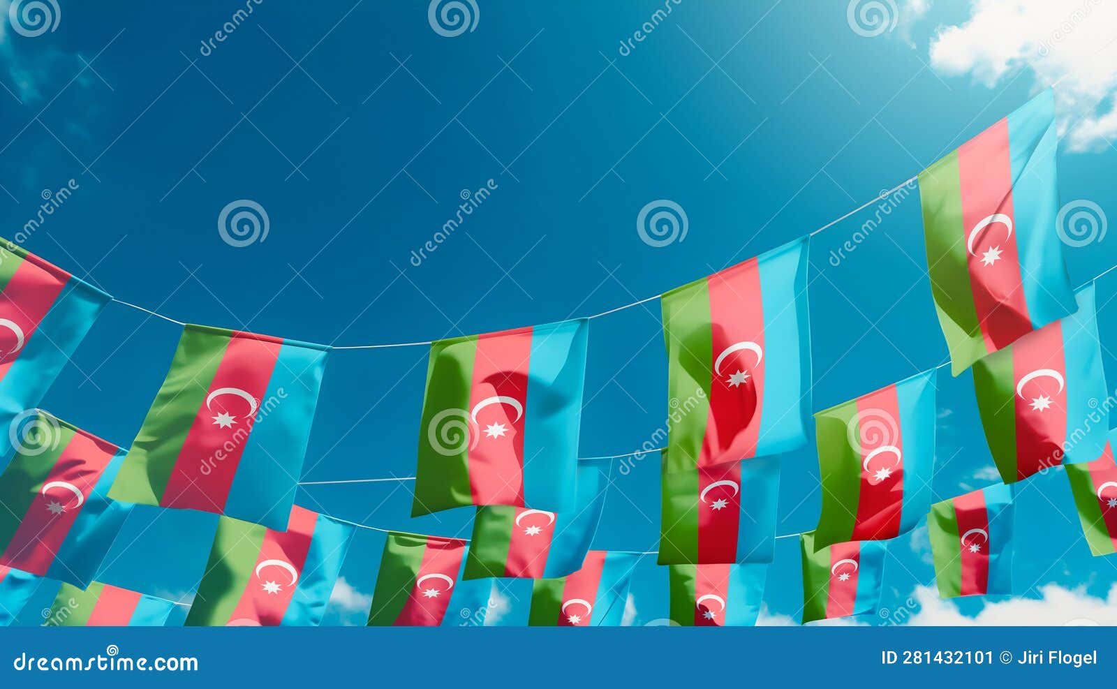 Flag of Azerbaijan Against the Sky, Flags Hanging Vertically Stock ...