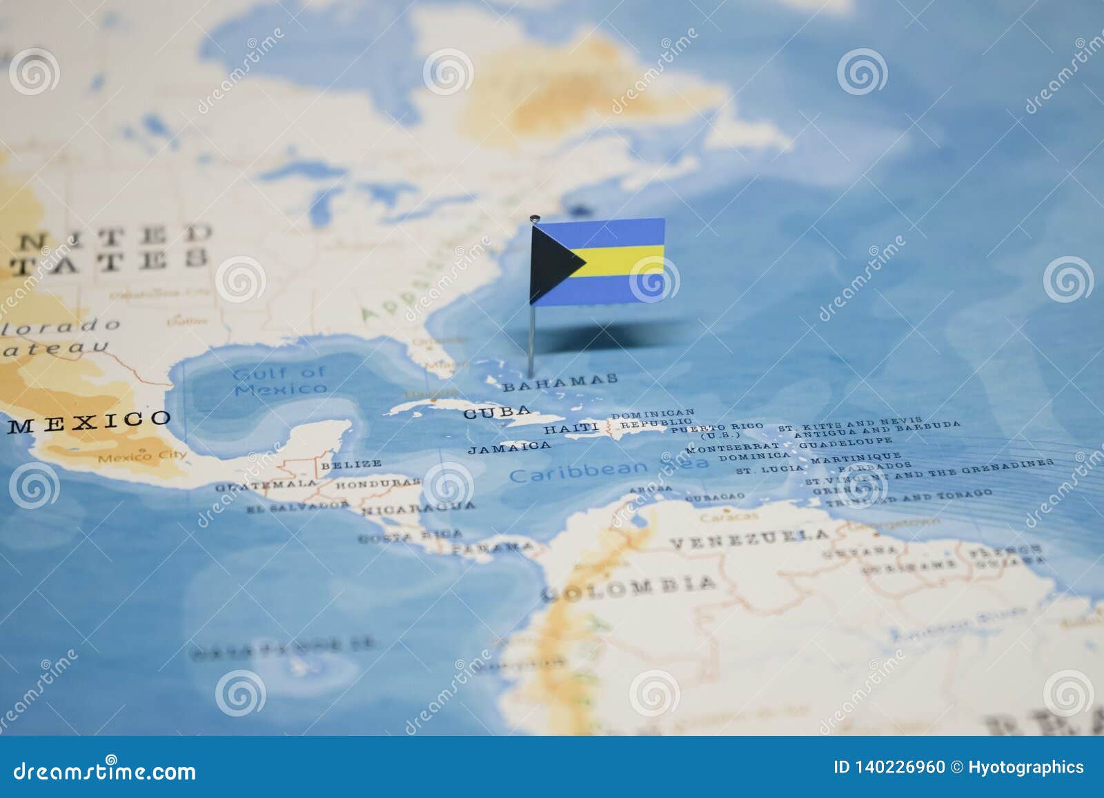 The Flag of Bahamas in the World Map Stock Photo - Image of ...