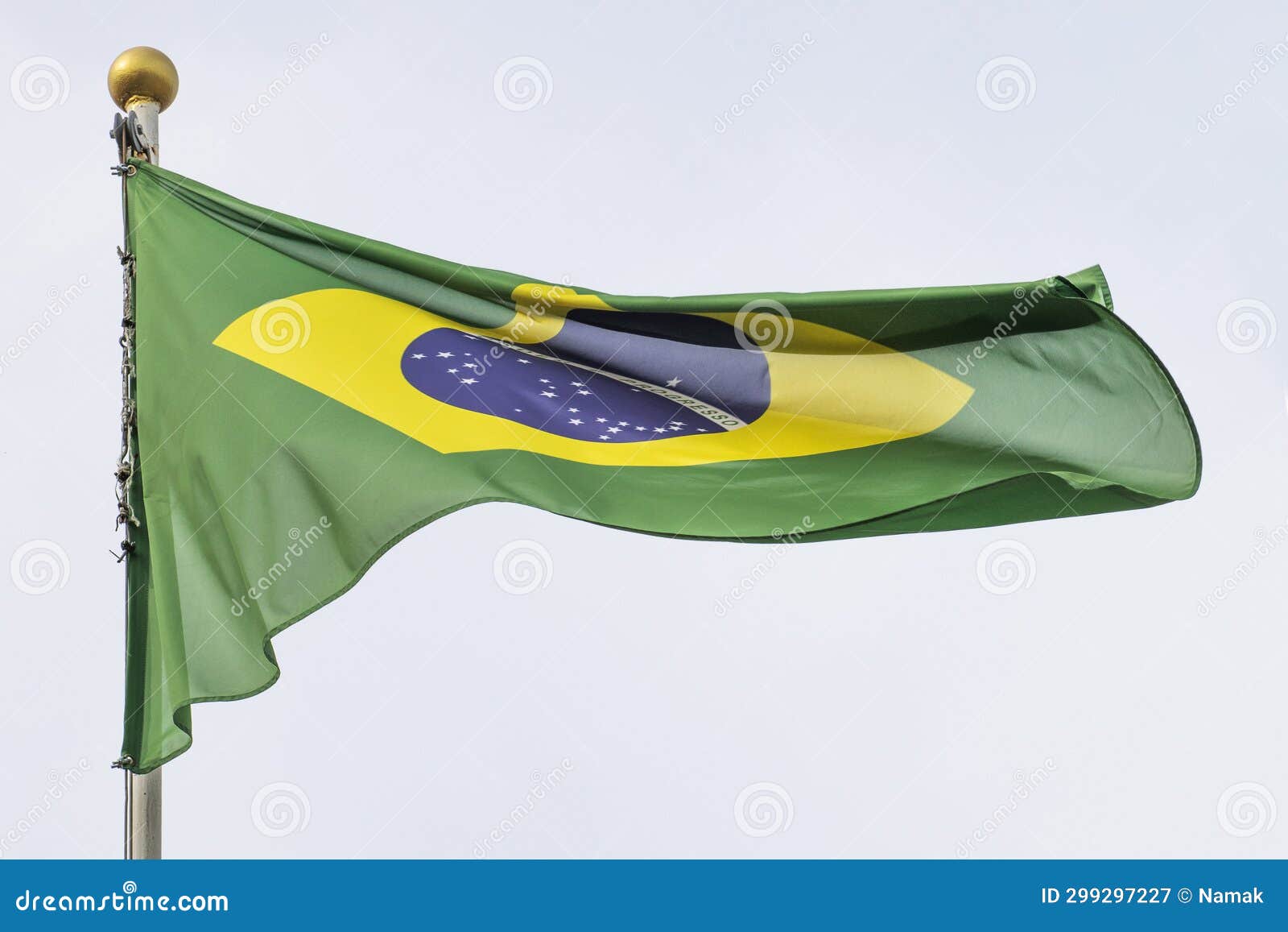 Flag of Brazil is Raised High in the Sky and Flutters Stock Image ...