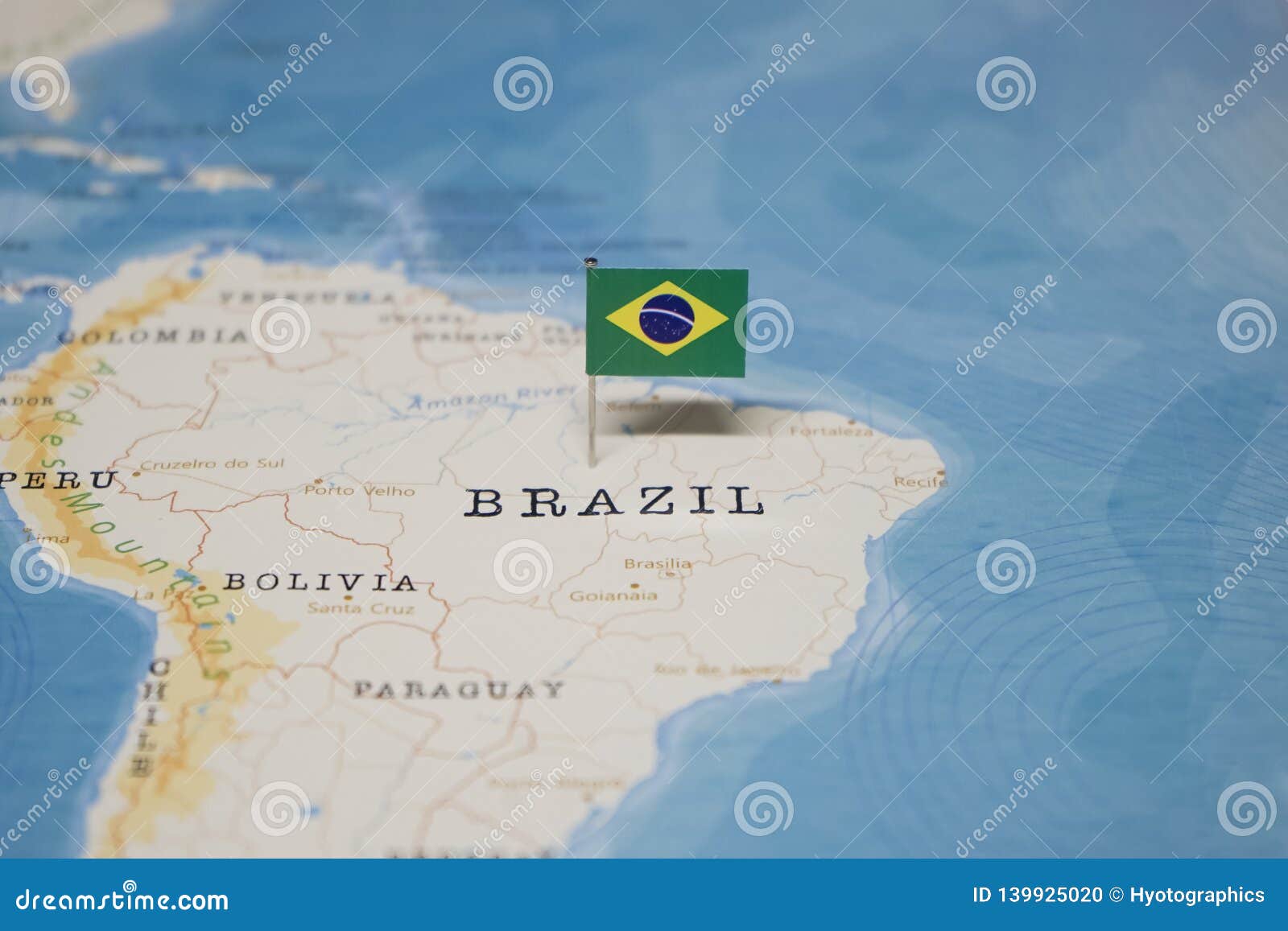 The Flag of Brazil in the World Map Stock Photo - Image of global ...