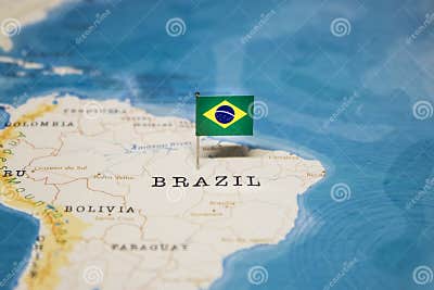 The Flag of Brazil in the World Map Stock Image - Image of atlas, city ...
