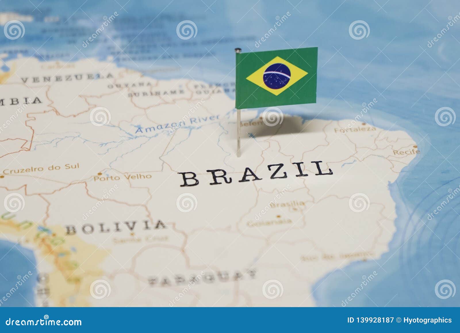 The Flag of Brazil in the World Map Stock Image - Image of global ...