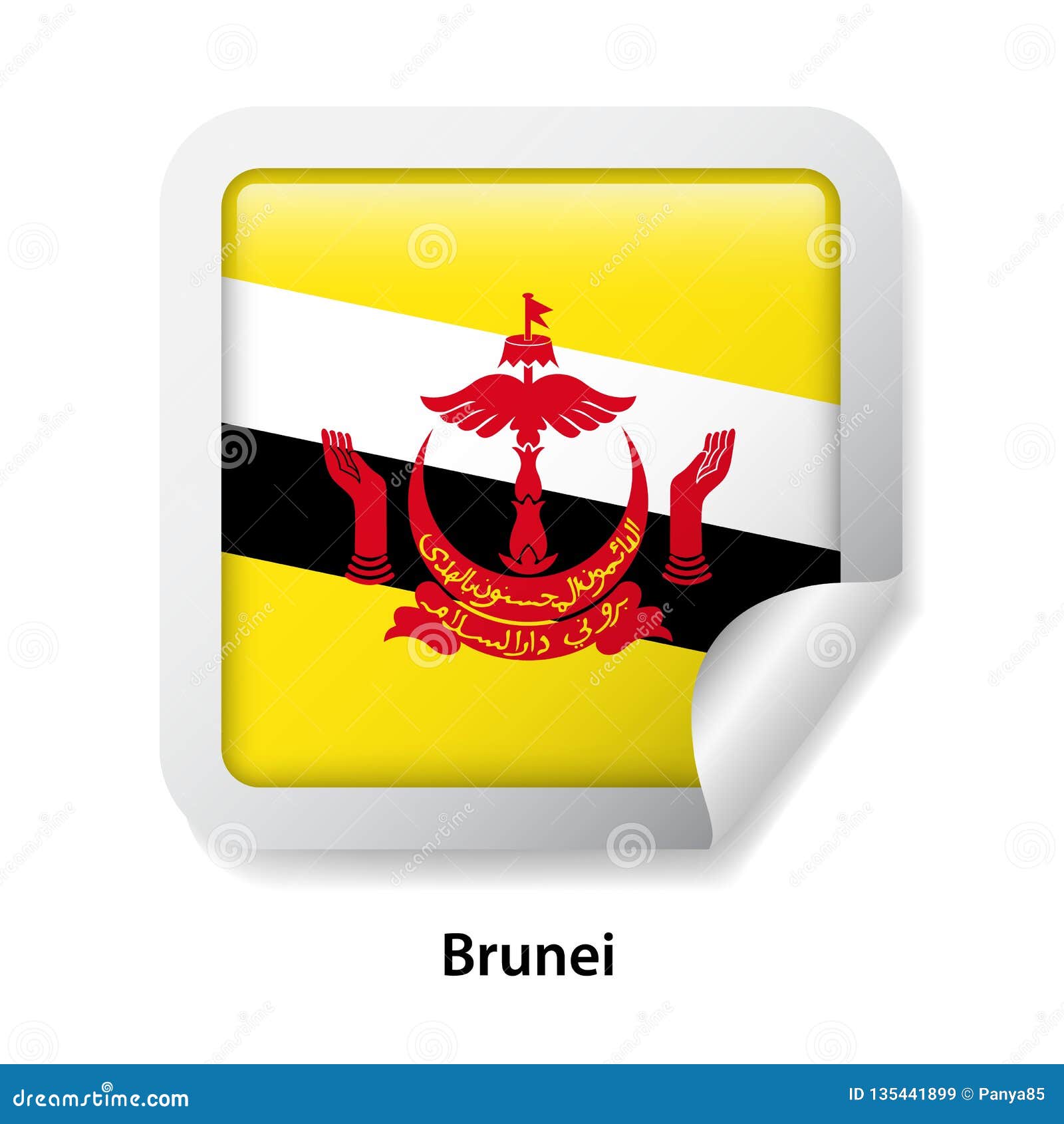 Flag of Brunei. Round Glossy Sticker Stock Vector - Illustration of ...