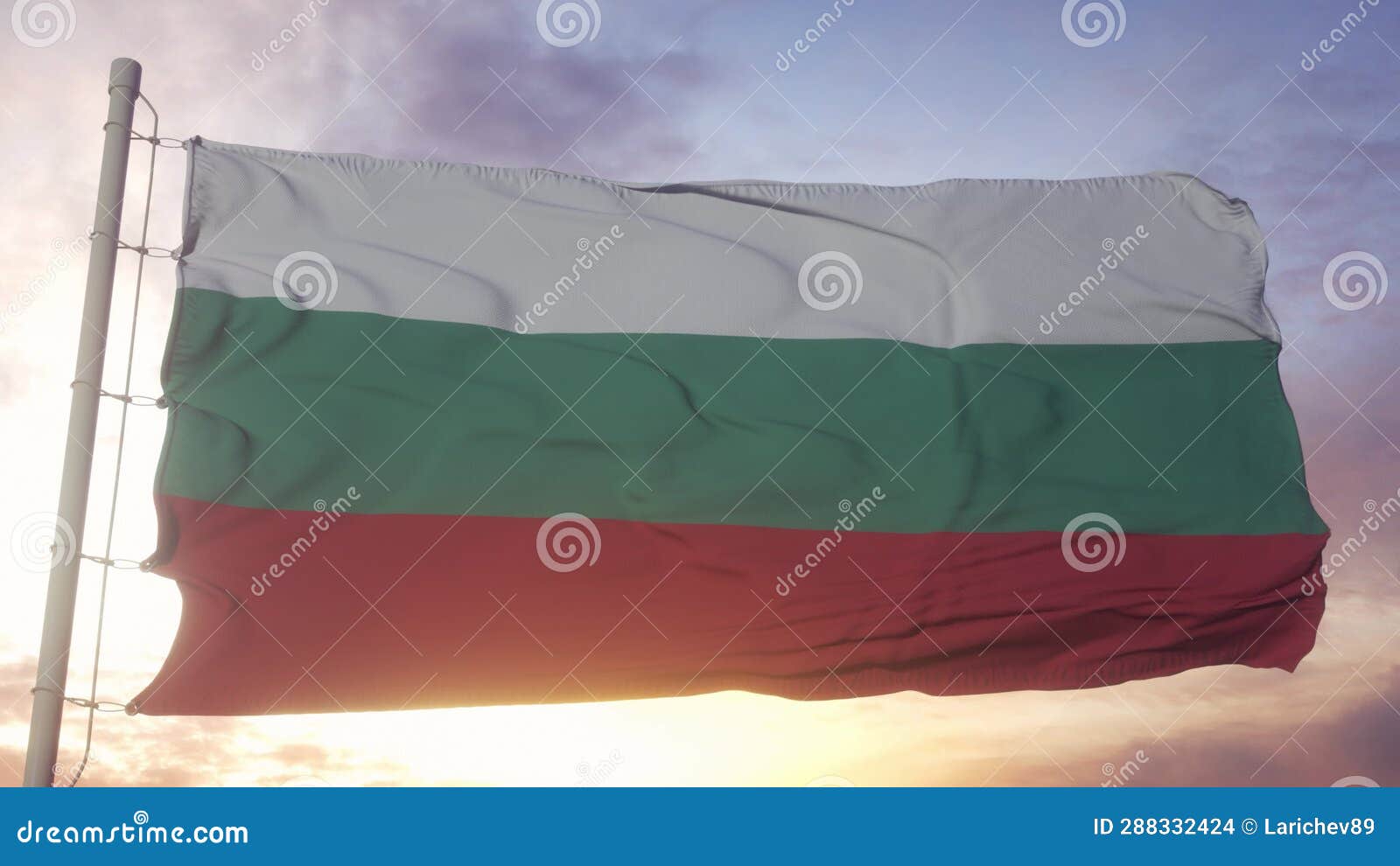 Flag of Bulgaria Waving in the Wind, Sky and Sun Background. Bulgaria ...