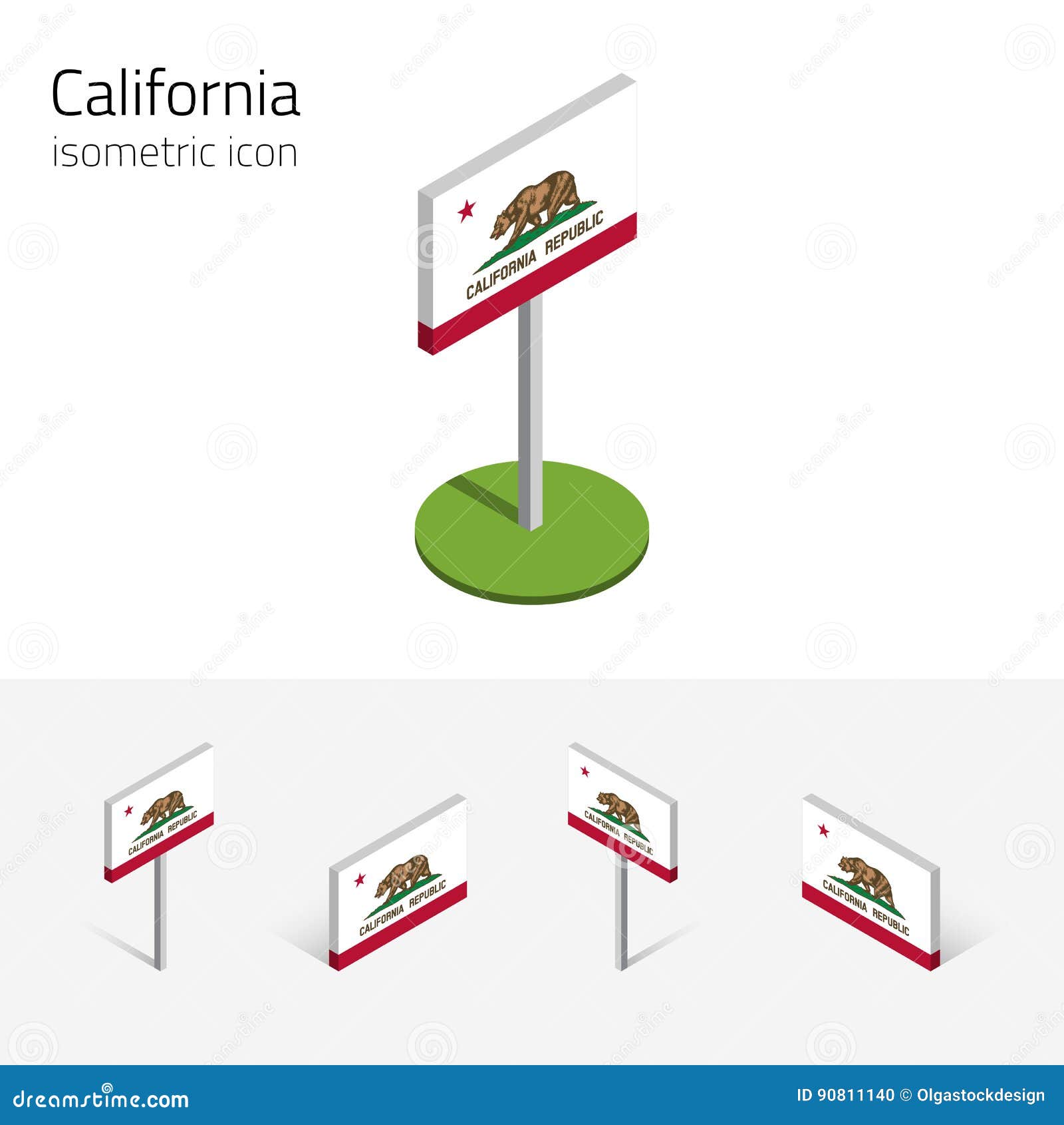 Flag of California USA, Vector 3D Isometric Flat Icons Stock Vector ...