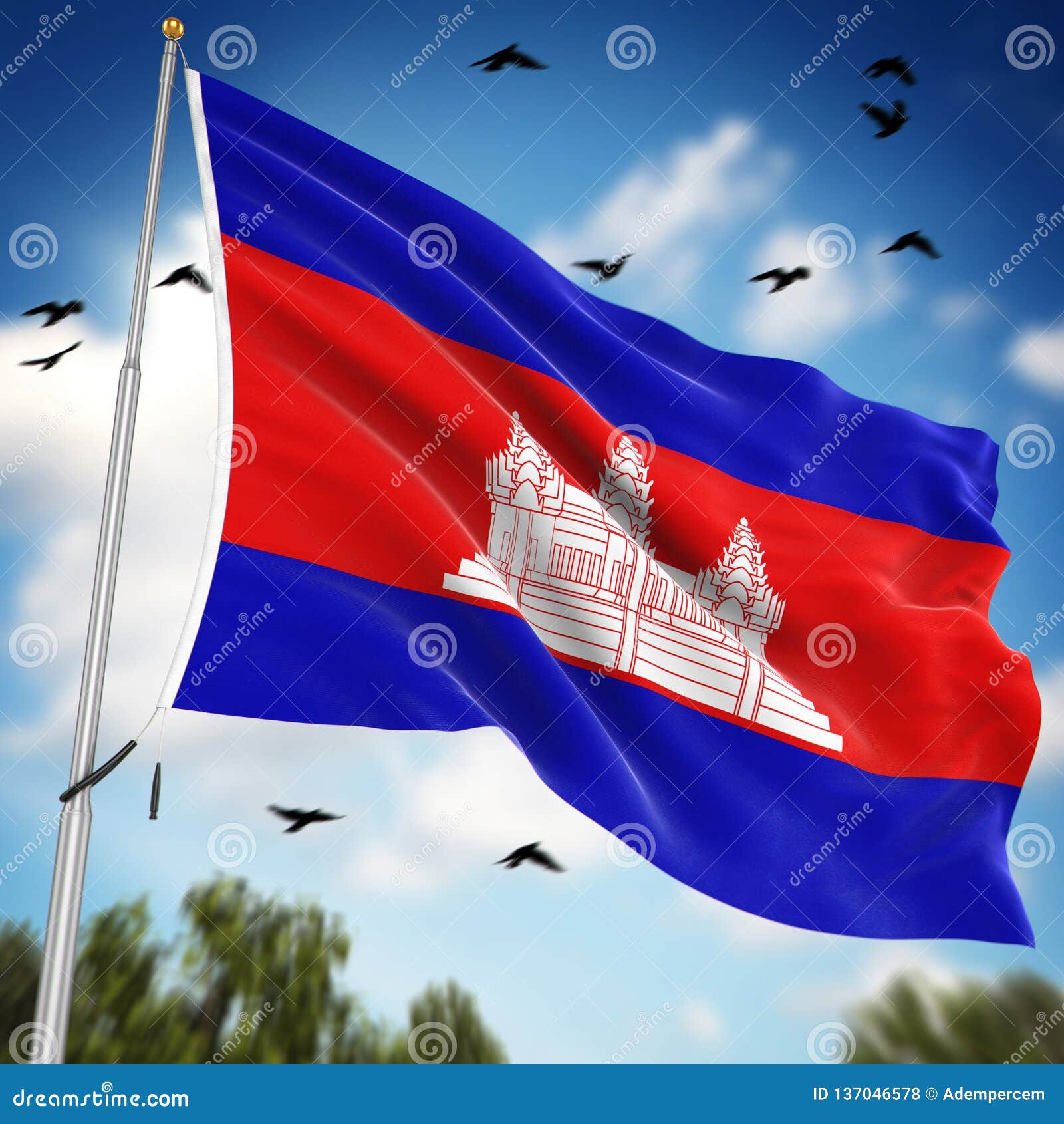 Flag of Cambodia stock illustration. Illustration of patriotism - 137046578