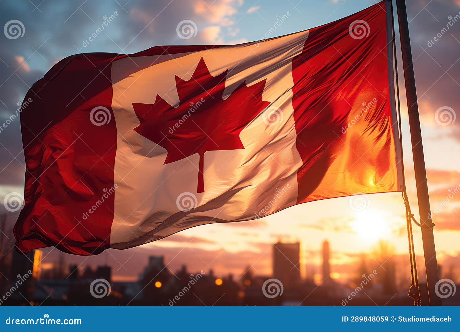 Flag of Canada from Window on Sunset Background Stock Illustration ...