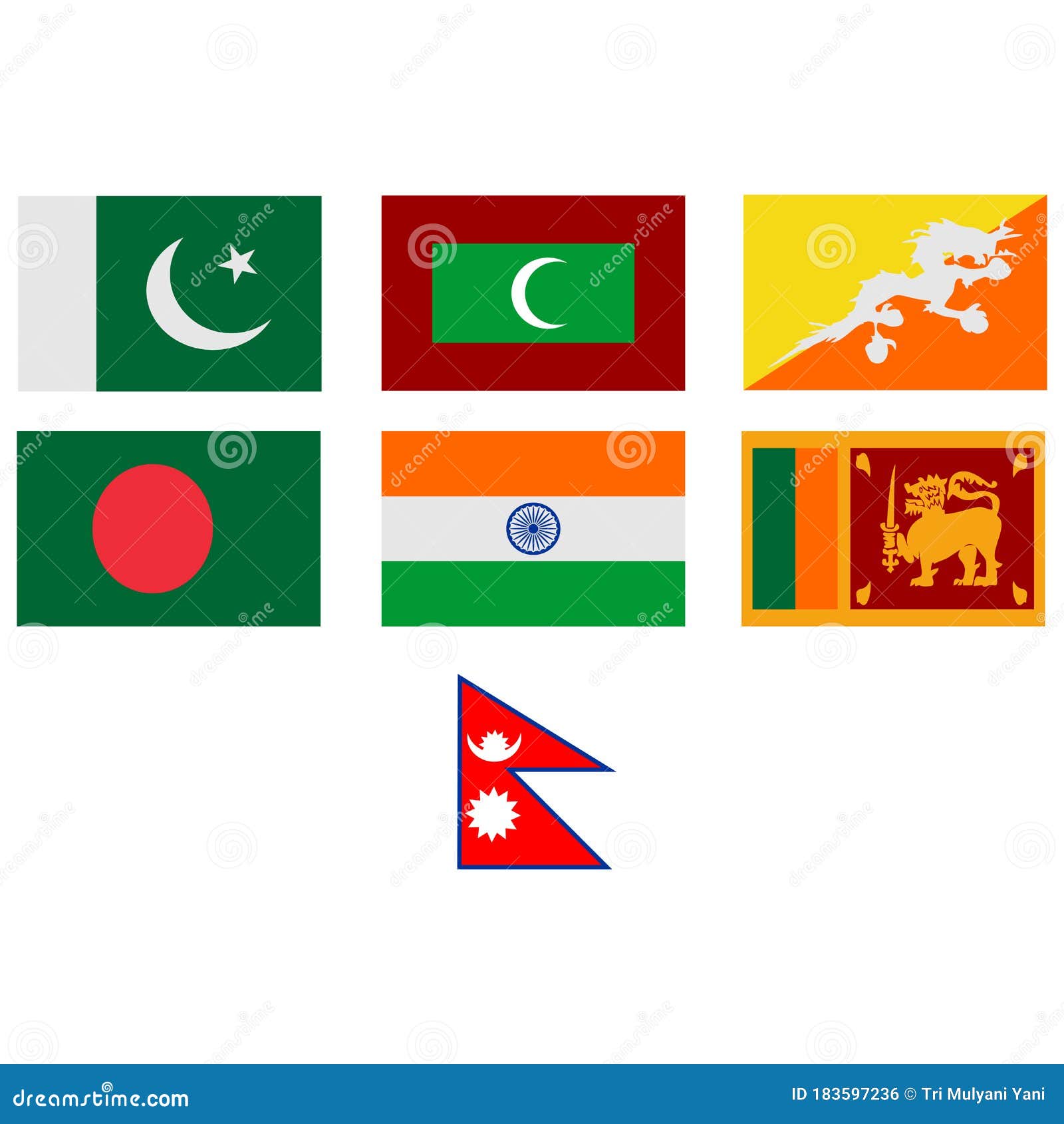 South Asian Countries Flags